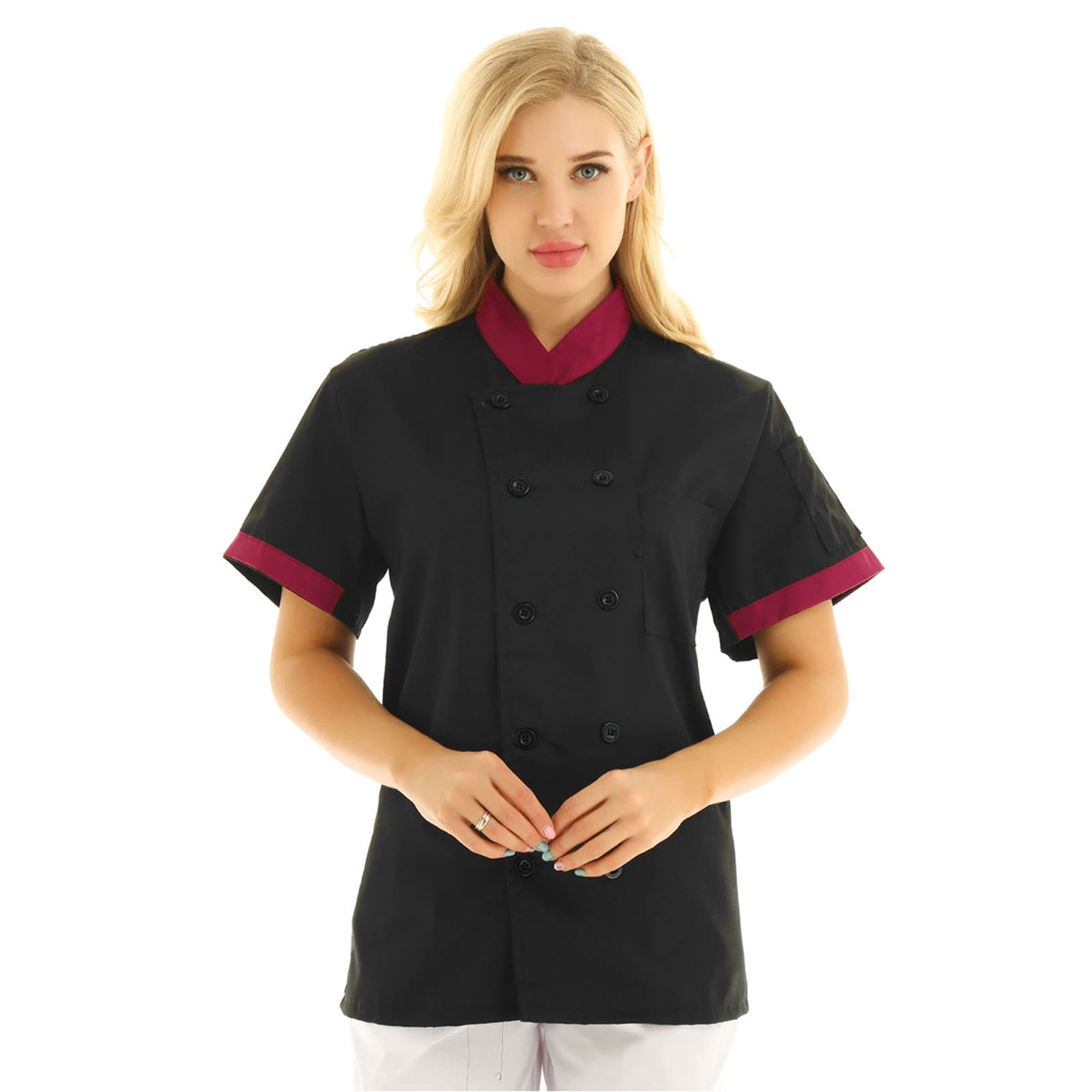 Linjinx Women's Classic Chef Coat Food Service Kitchen Uniform Shirts ...