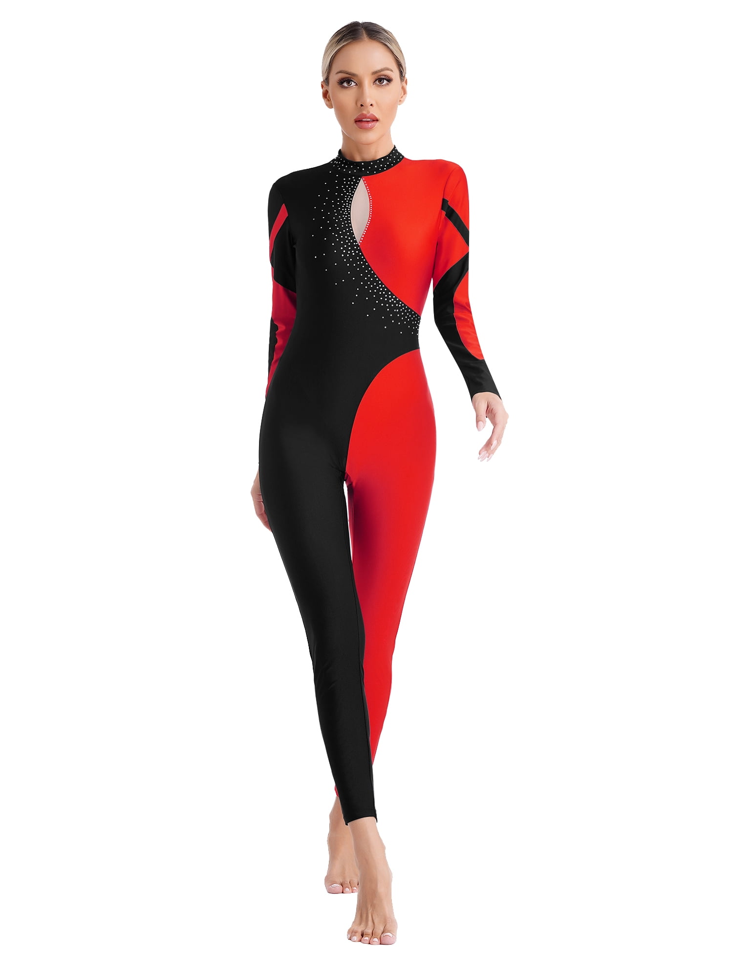 Linjinx Women's Gymnastics Leotard Rhinestone Full Body Unitard Ballet ...