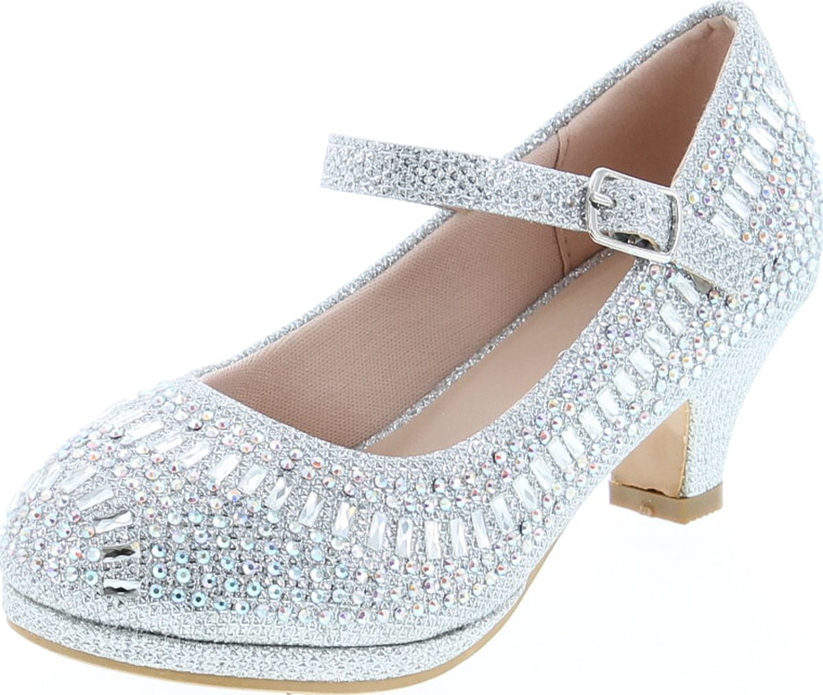 Link Cassie-28K Girls Rhinestone Platform Peagent Dress Shoes, Silver ...