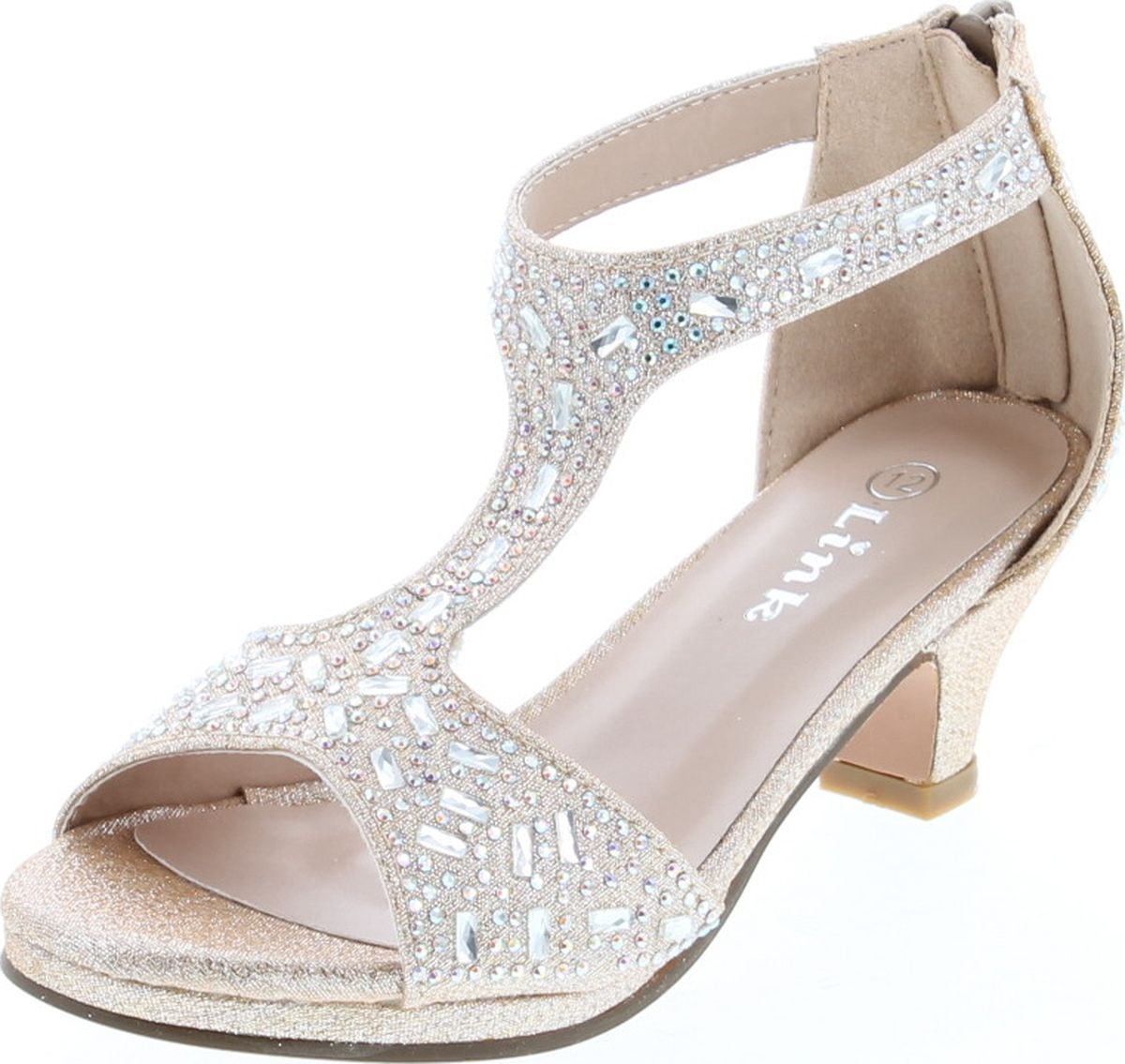 Link Excited-95K Girl's Glitter Rhinestone T-Strap Back Zipper Wrapped ...