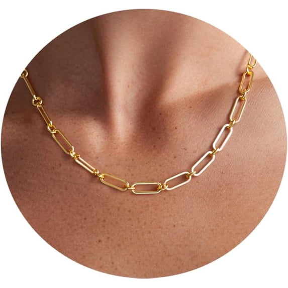 Link Gold Chain 14K Gold Plated Trendy Rope Paperclip Thick Chain ...