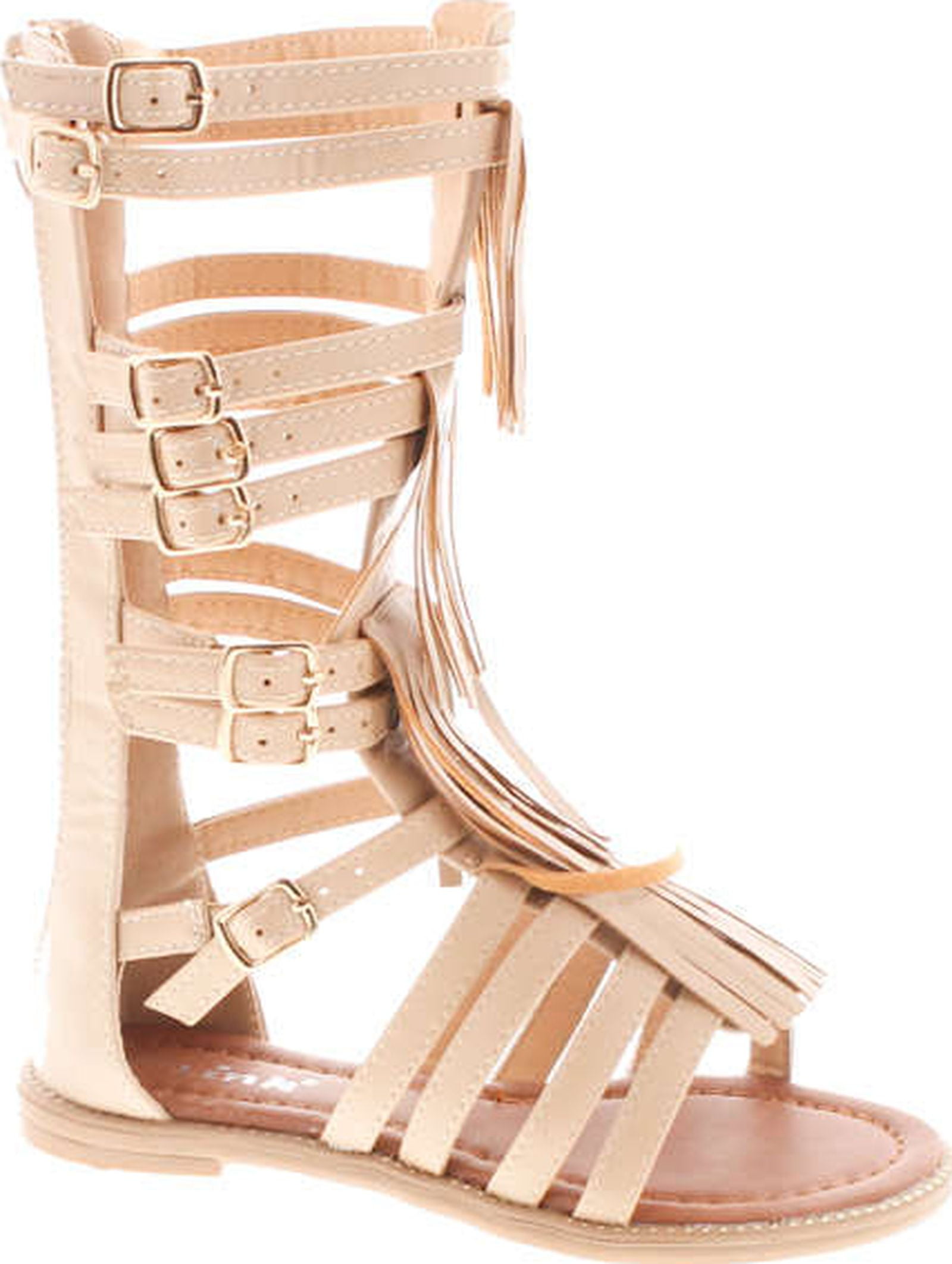 Link Savannah 3K Little Girls Strappy Buckled Fringe Gladiator Flat ...