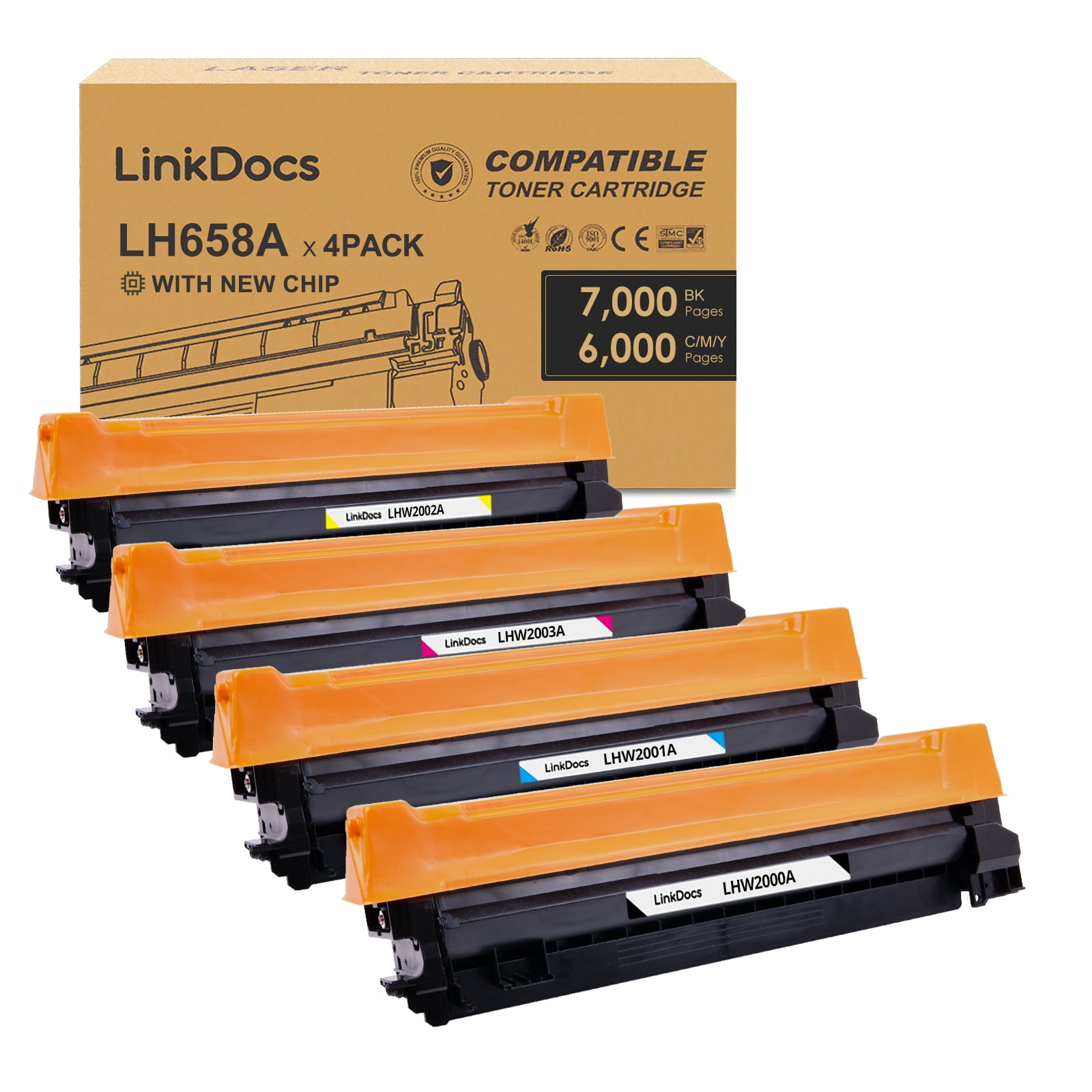 LinkDocs 658A Toner Cartridge (with New Chip) Replacement for HP 658A W2000A W2001A W2002A ...