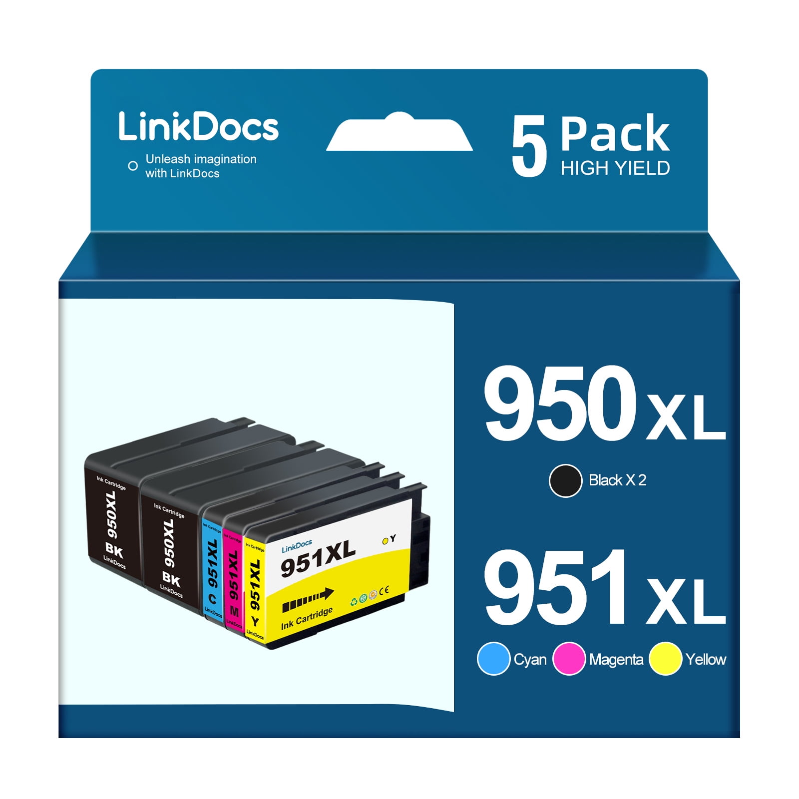 LinkDocs HP 950XL 951XL Ink Cartridges, High Yield, Black and Color ...