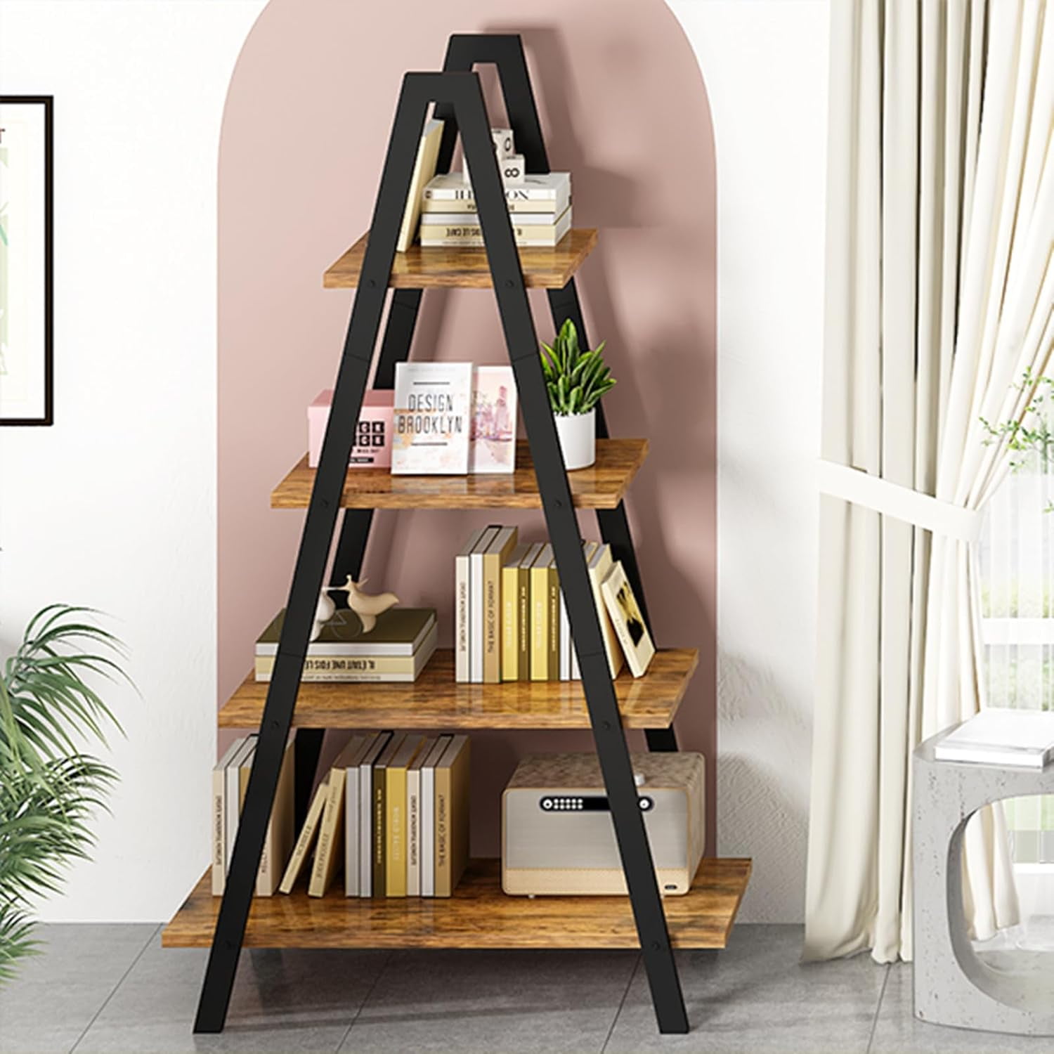 LinkRomat 4-Tier Ladder Bookshelf, Standing Bedroom Ladder Shelf, Open ...