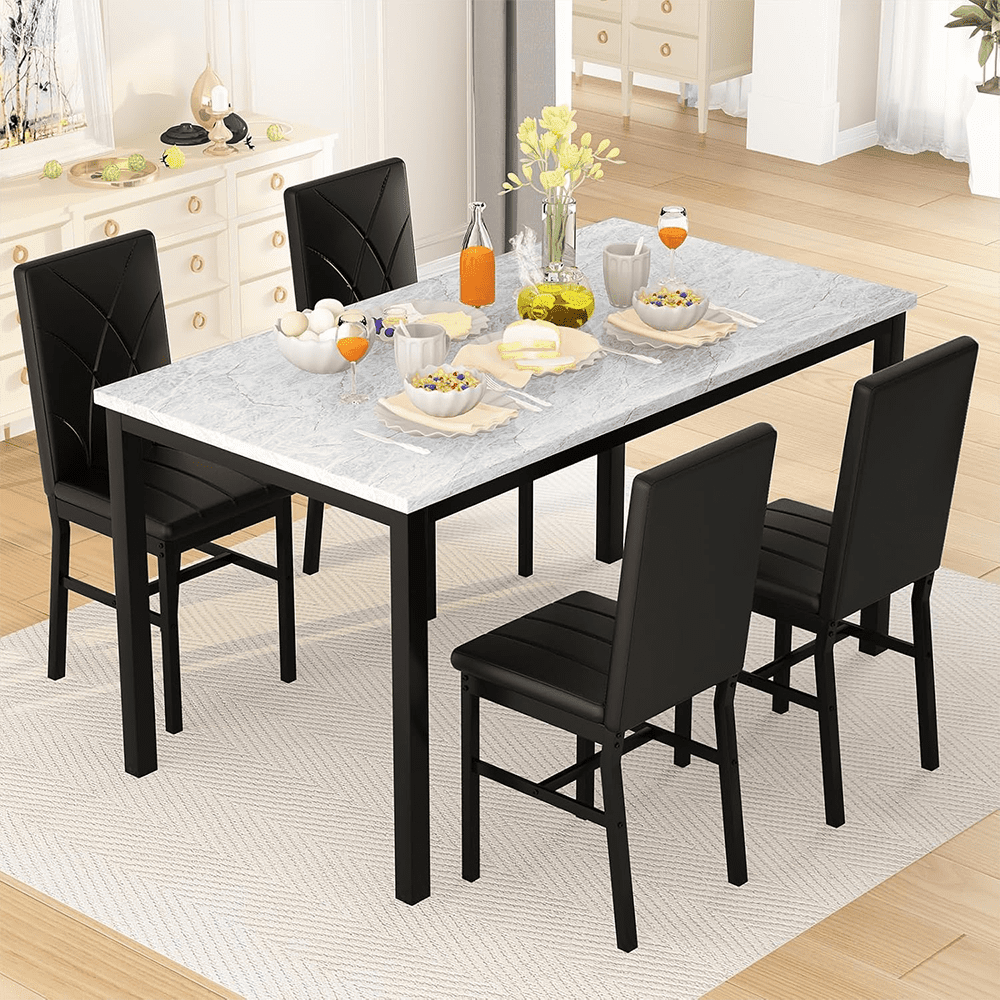 LinkRomat 5-Piece Dining Table Set, Minimalist Faux Marble Table with 4 ...