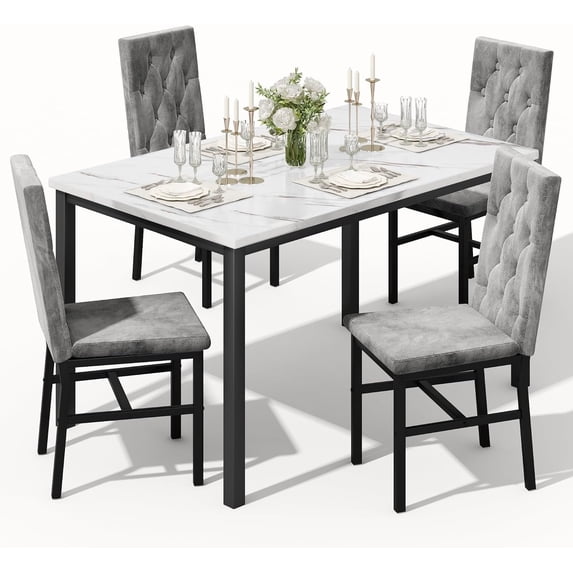 LinkRomat Dining Table Set for 4,Faux Marble Kitchen Dining Table with ...