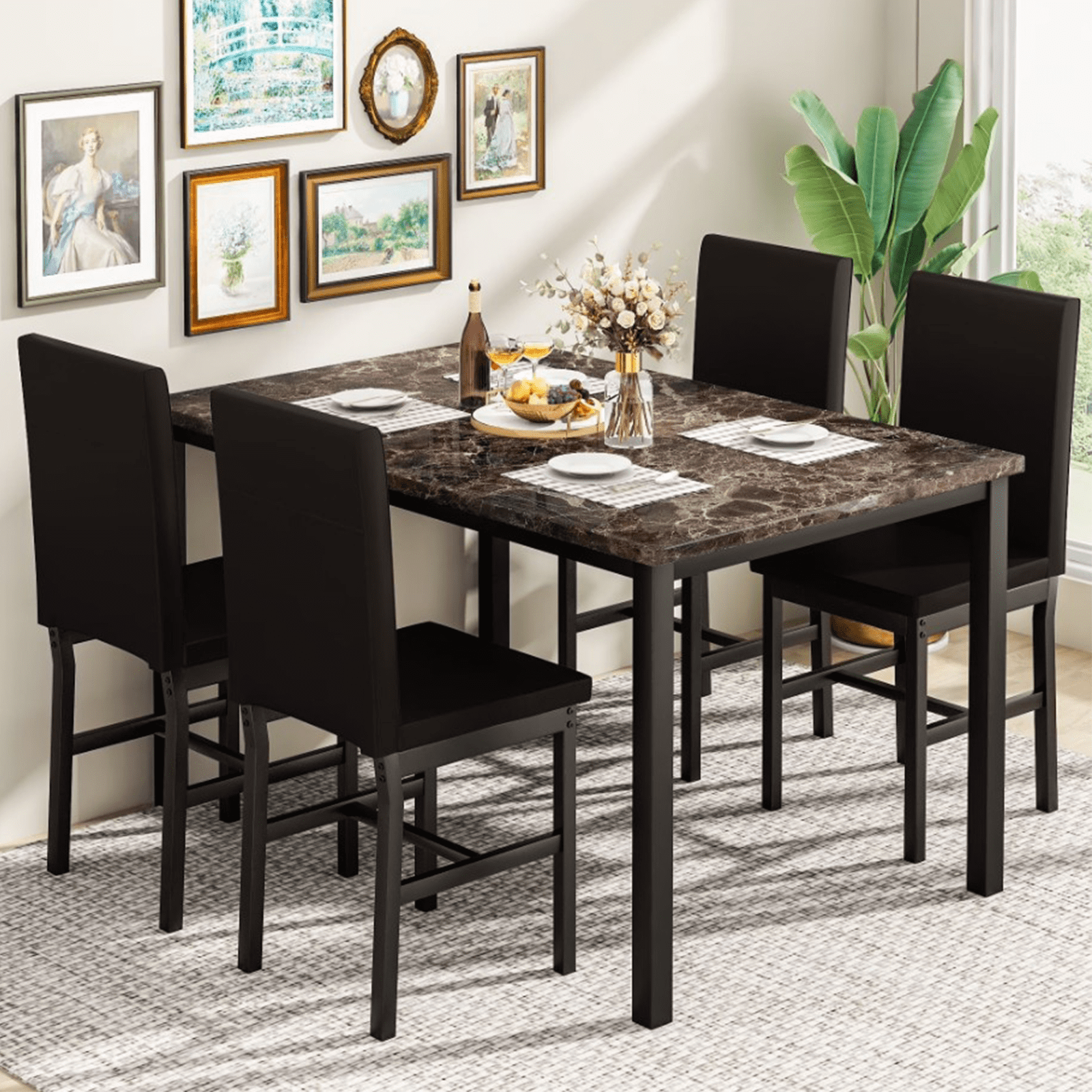 LinkRomat Dining Table Set for 4, Faux Marble Kitchen Table Set with 4 ...