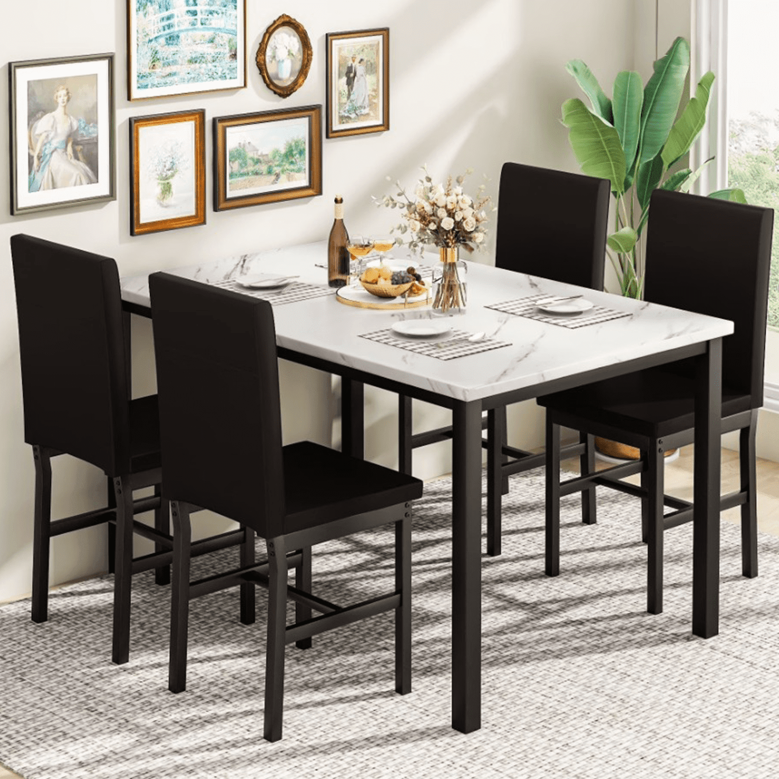 LinkRomat Dining Table Set for 4, Faux Marble Kitchen Table Set with 4 ...