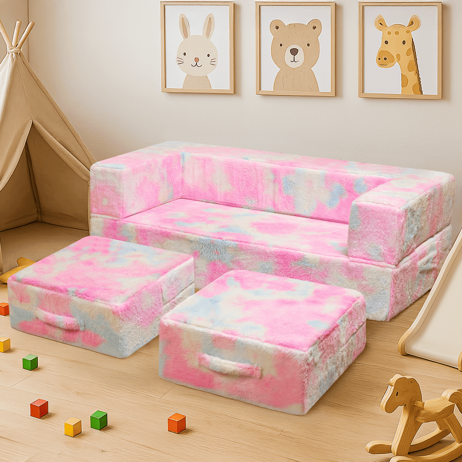 LinkRomat Modular Kids Sofa, Glow in Dark Kids Sofa, 3-in-1 Convertible ...