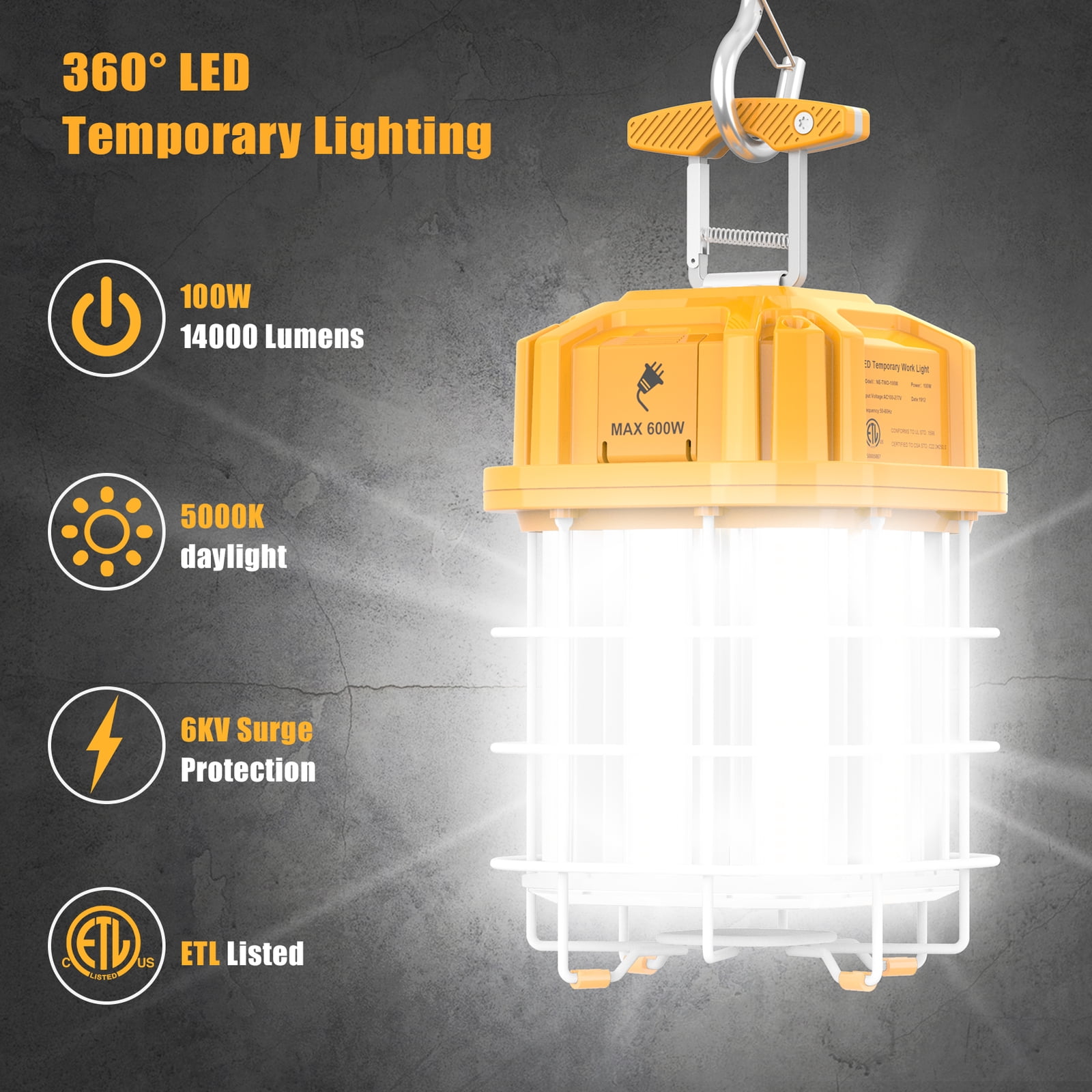 Linkable 100W LED Temporary Work Light Construction Jobsite Light 5000K ...