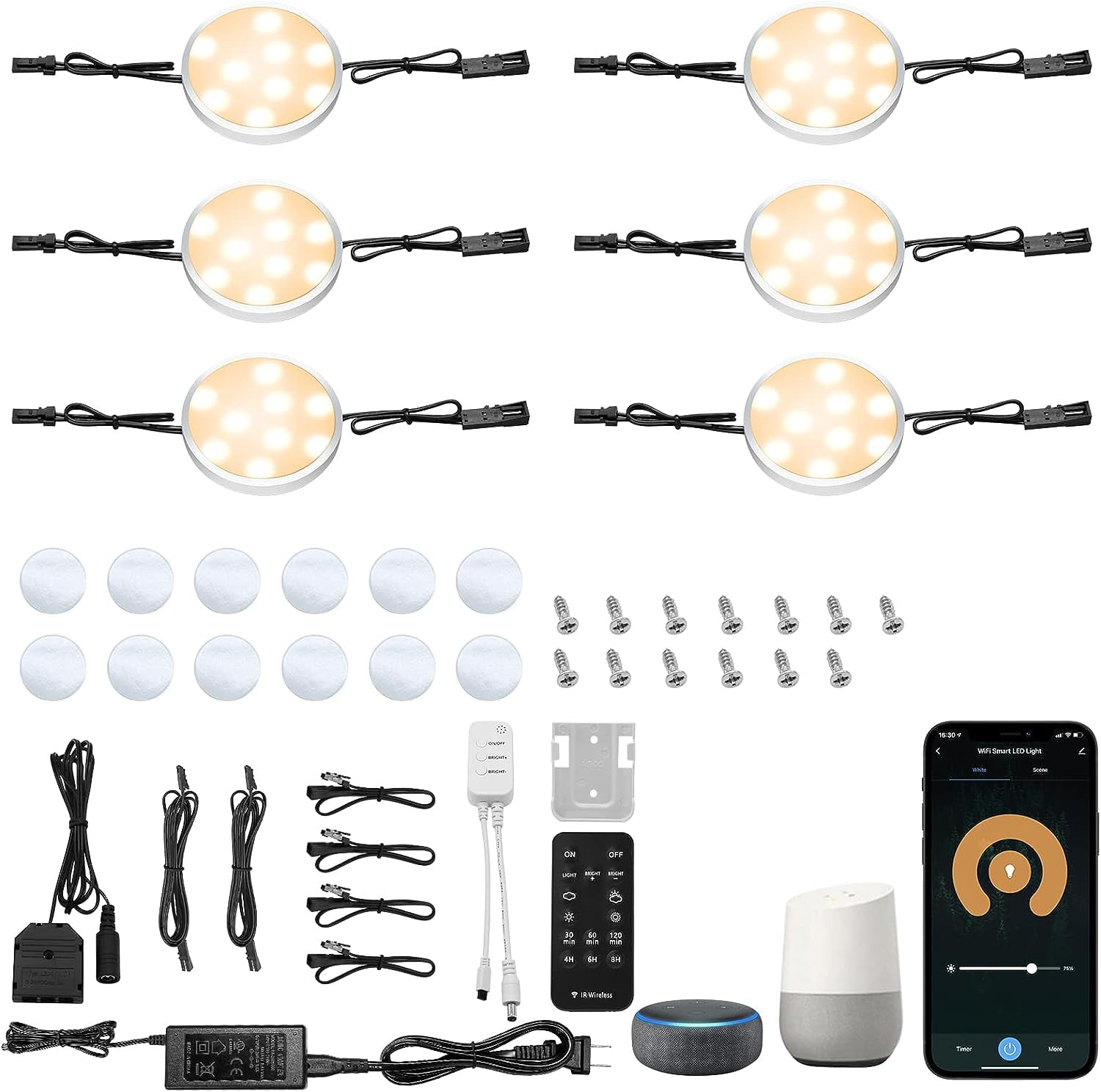 Linkable LED Puck Lights, 12V Dimmable Under Cabinet LED Lighting, Plug ...
