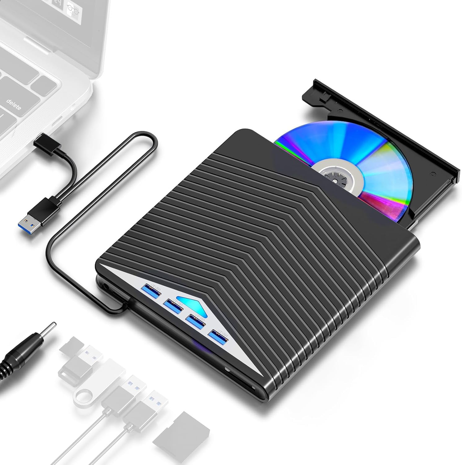 Linkeet 7-in-1 External CD/DVD Drive with USB 3.0 & USB-C – Portable ...