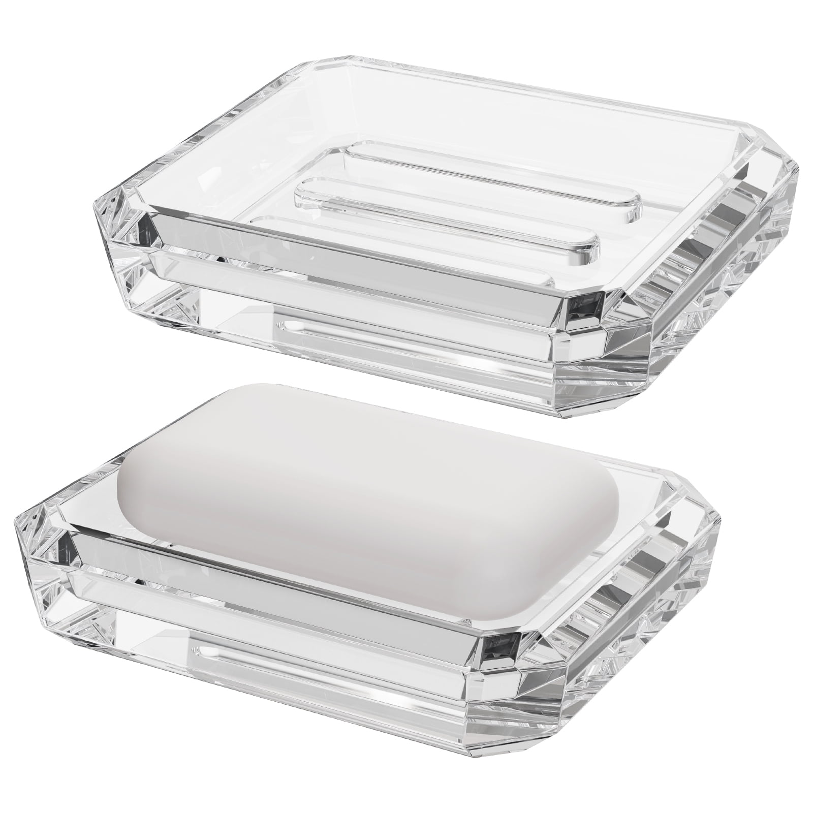 Linkidea 2 Pack Rectangle Glass Soap Dish, Bar Soap Sponge Holder for ...