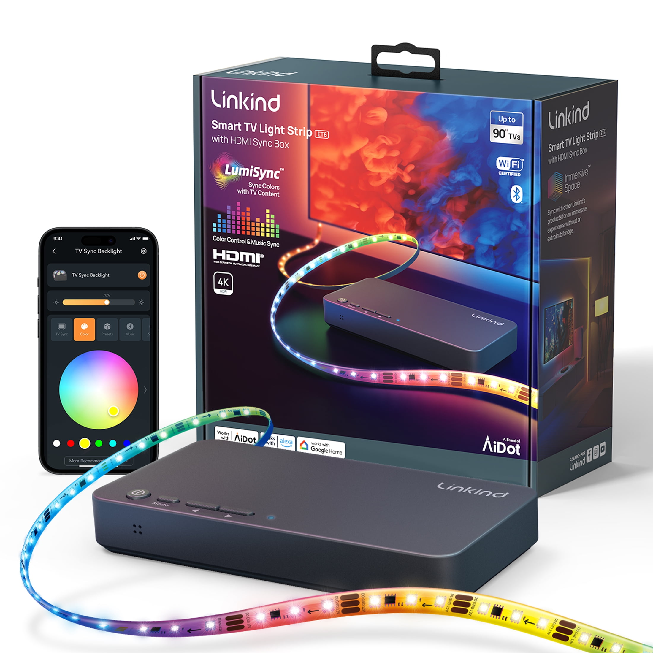 Linkind ET6 Smart TV Backlights with HDMI 2.0 Sync Box, LED Light Strip ...