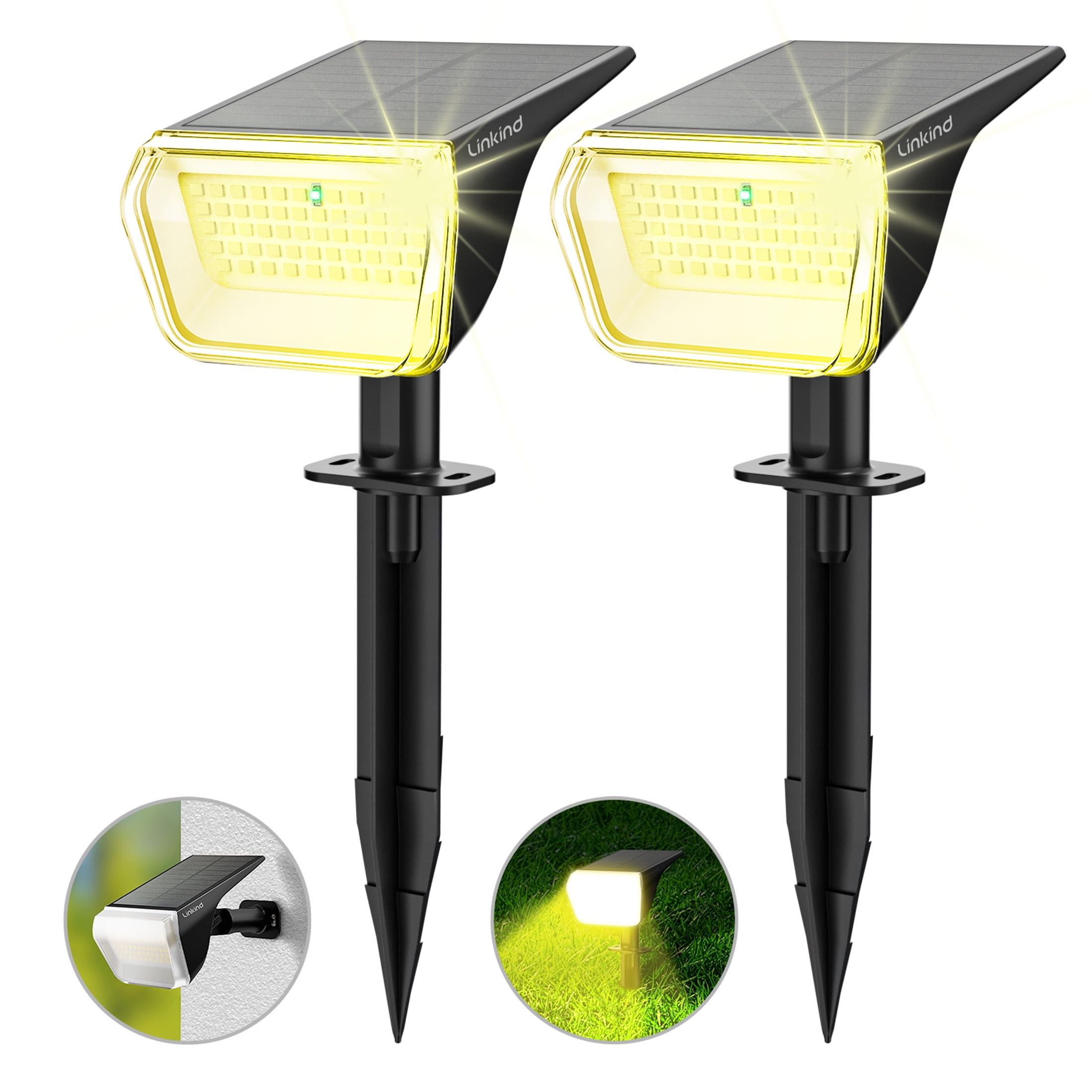 Linkind Solar Lights Outdoor, 60 LEDs IP67 Waterproof, Solar 800LM ...