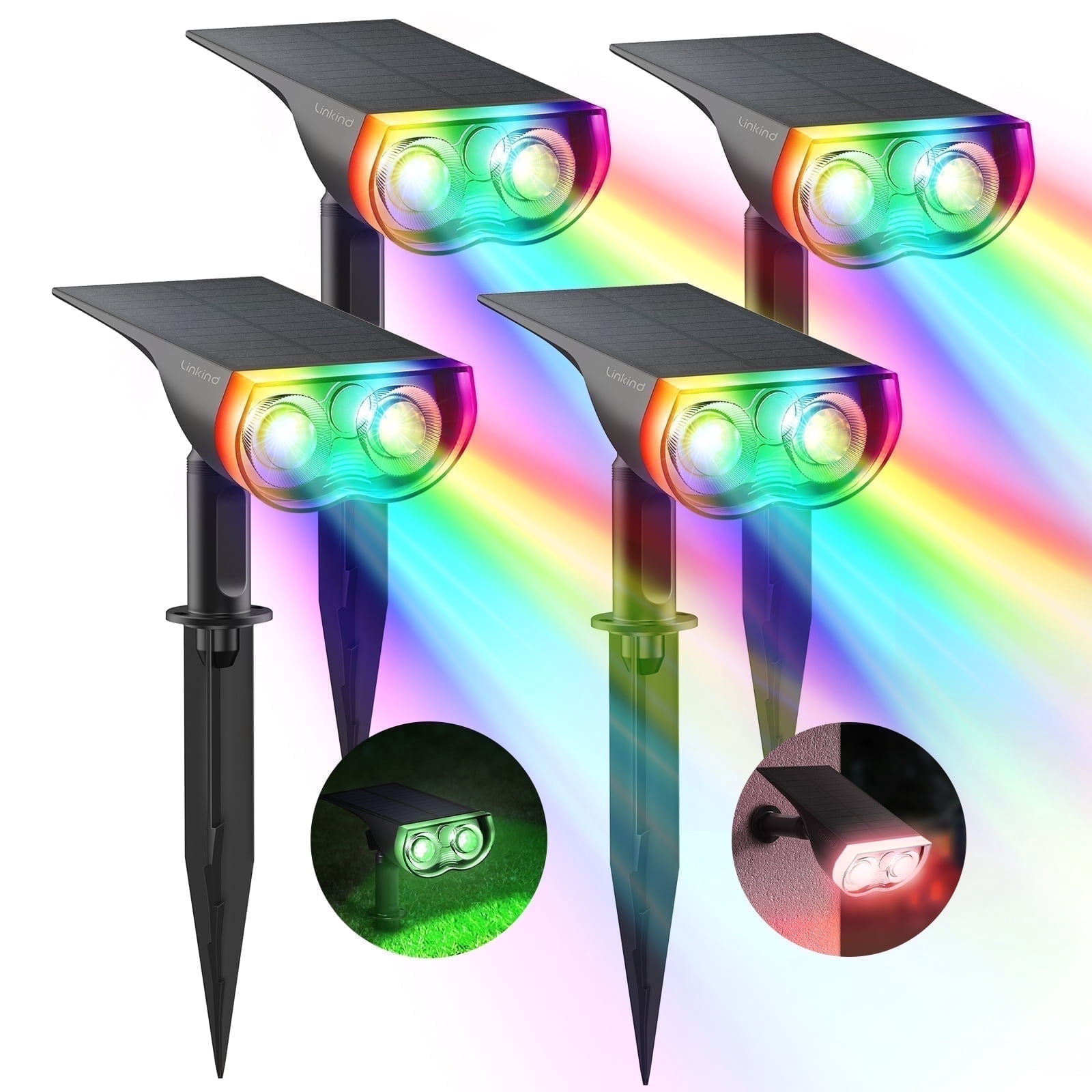 Linkind Solar Lights Outdoor, Color Changing Spotlights, IP67 LED, 800 ...