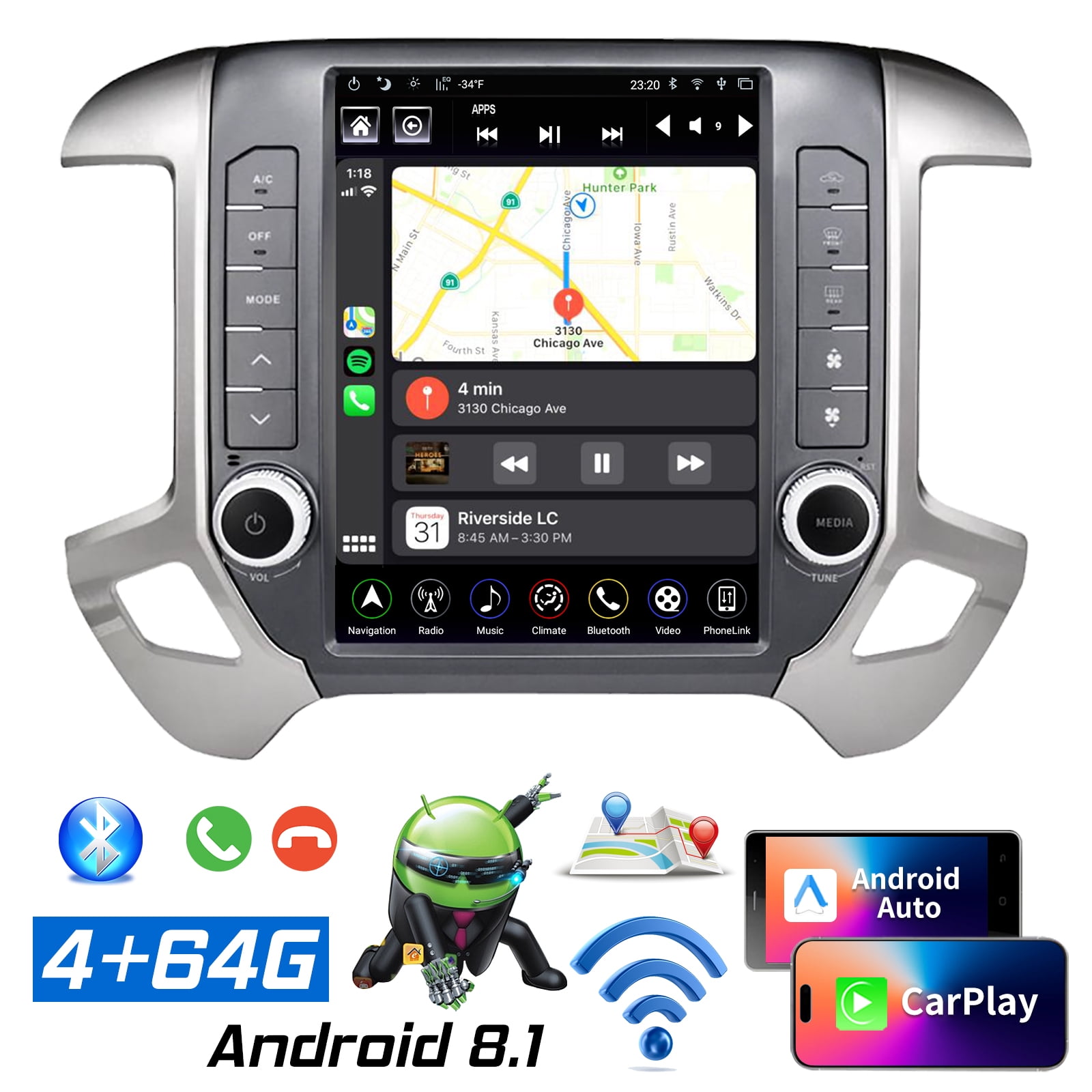 Linkswell Gen4 12.1 inch T-style Radio for Chevy Silverado GMC Sierra ...
