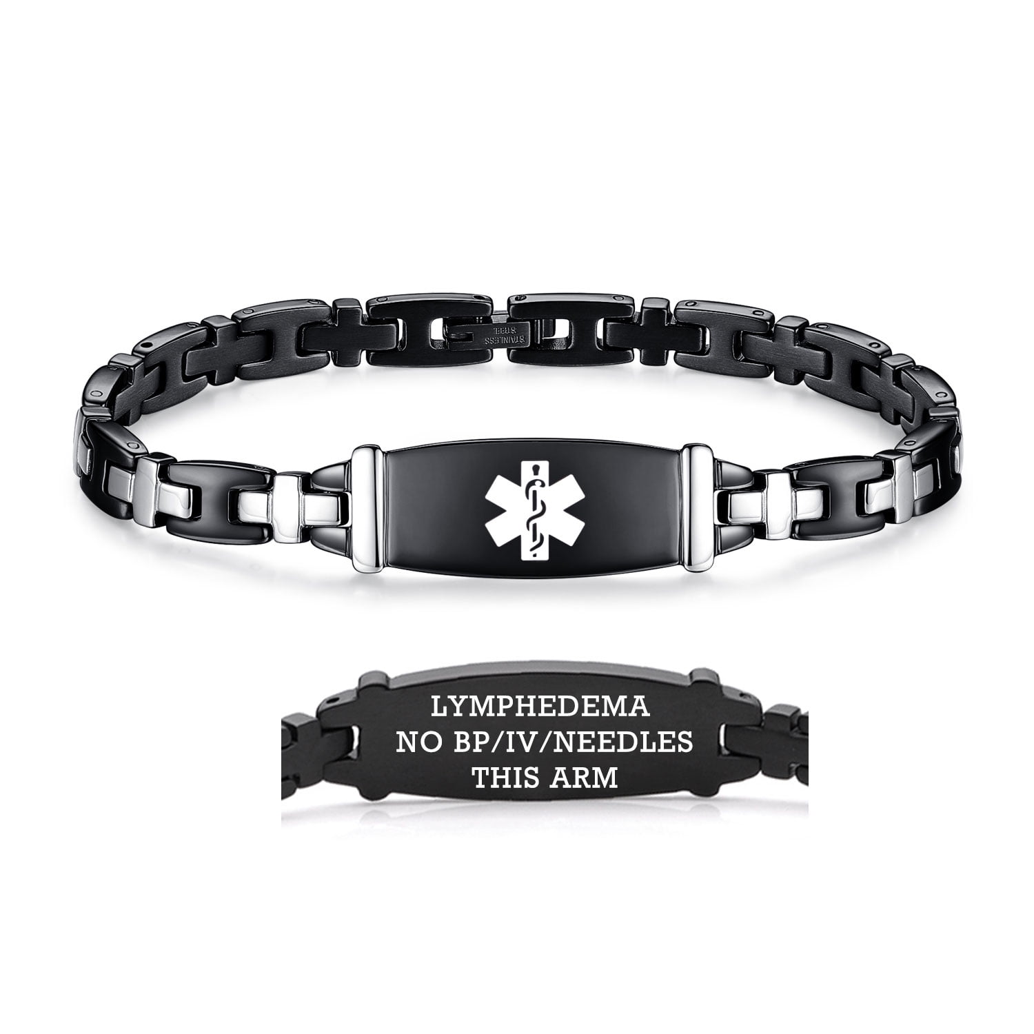 LinnaLove 7 1/2 in Lady Medical Alert id Bracelets-Black Stainless ...