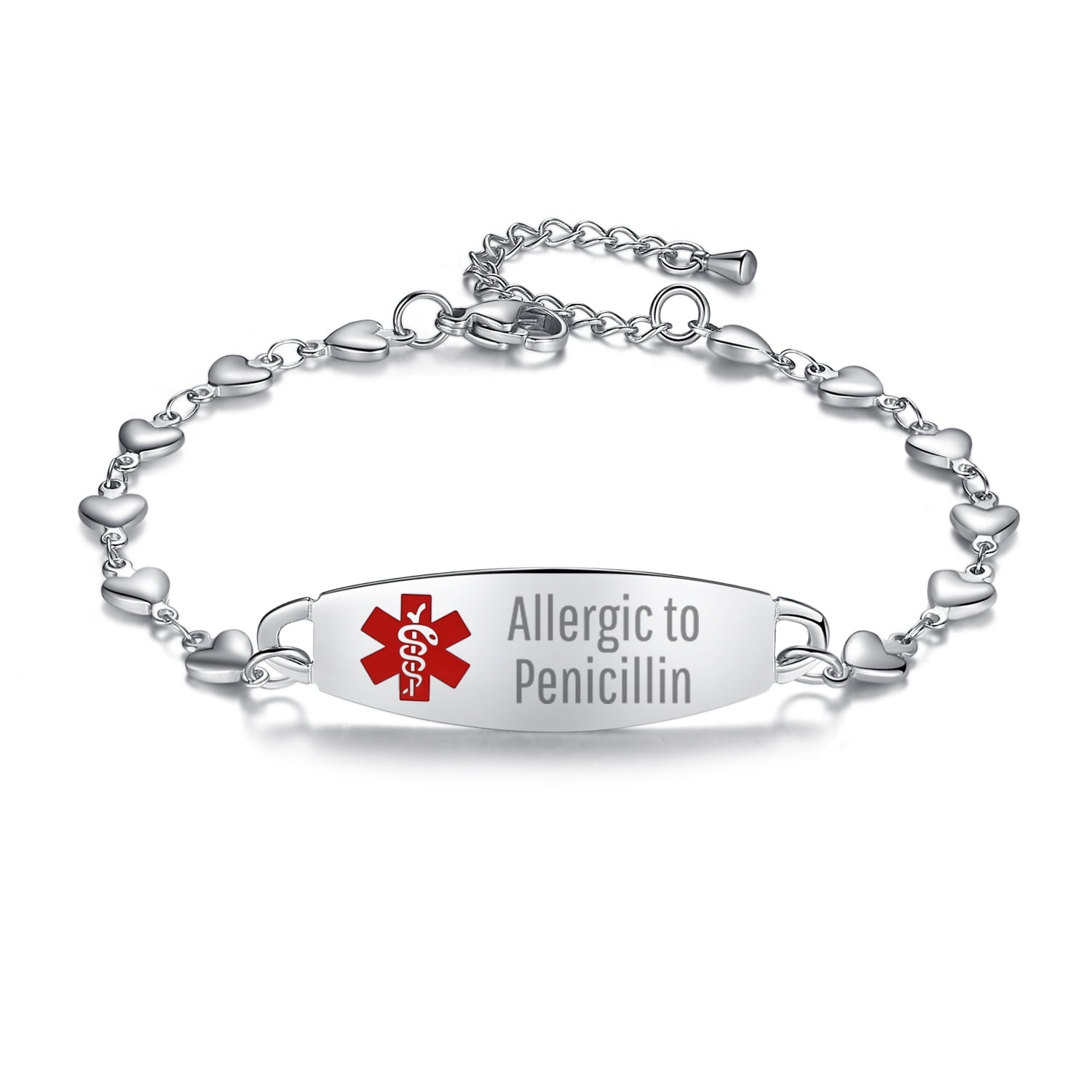Linnalove Fashion Heart Medical Alert Bracelets for Women Allergy to ...