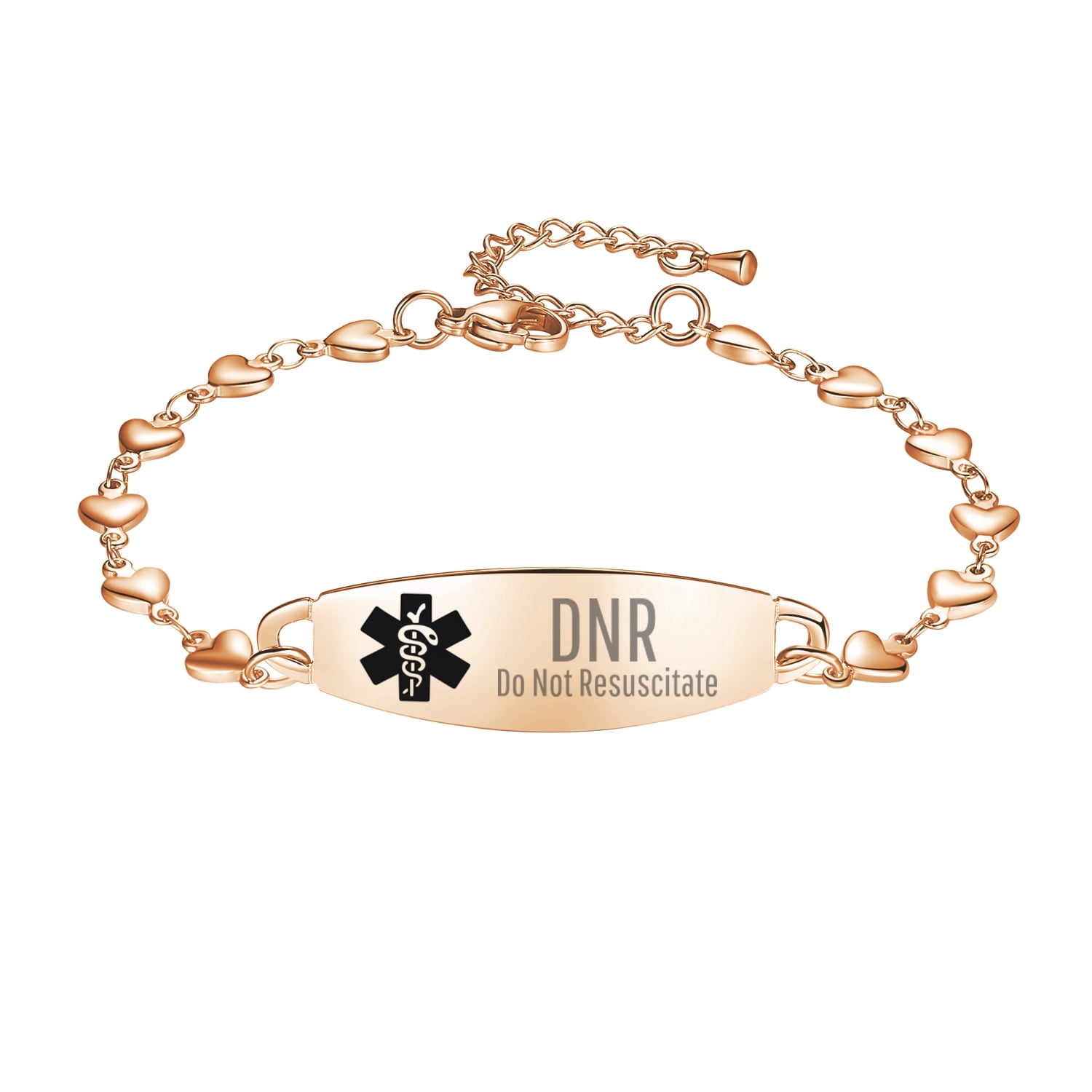 Linnalove Fashion Rose Gold Heart Medical Alert Bracelets for Women DNR ...