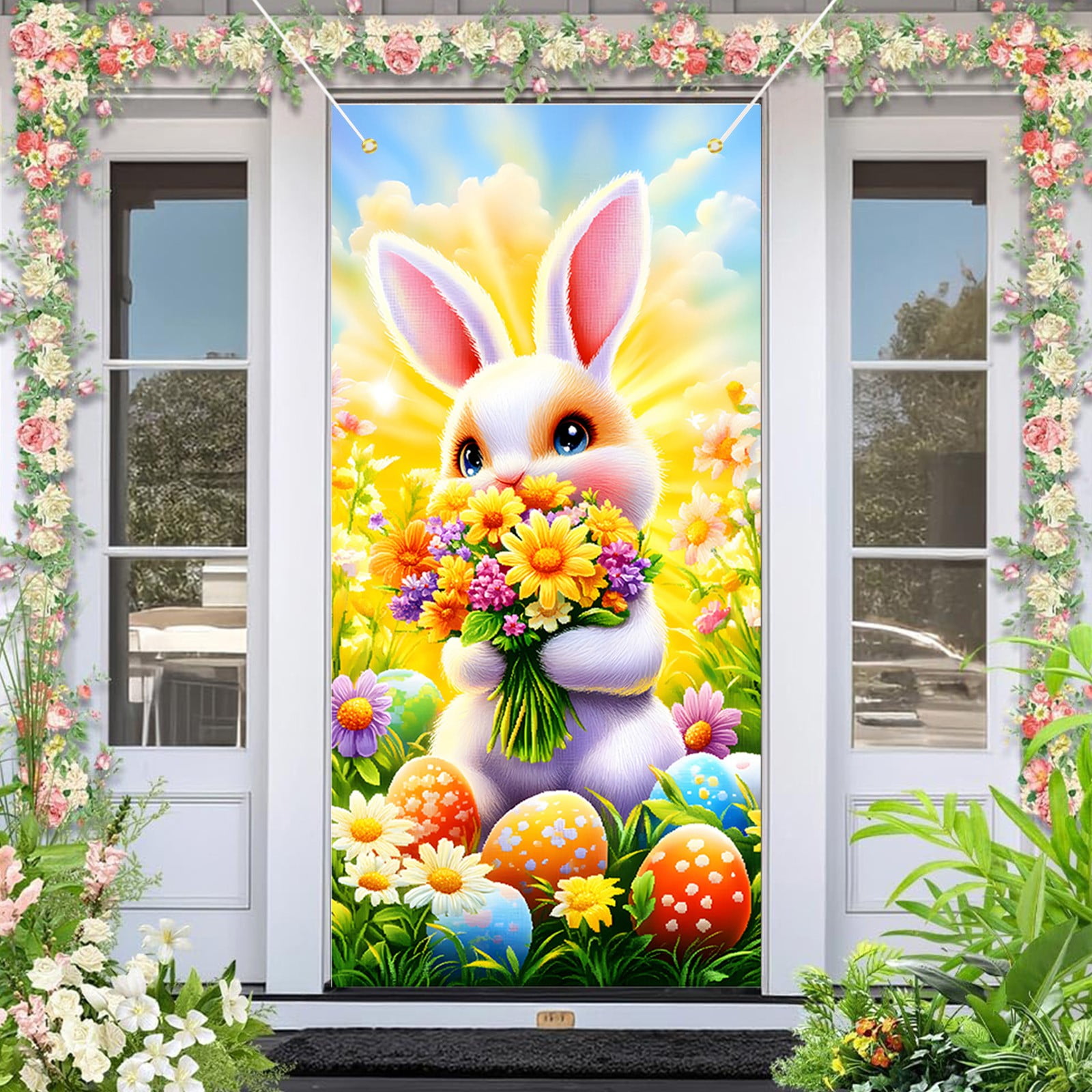 Linnome Easter Bunny Flower Bouquet Egg Figurine Decor with Lily Floral ...