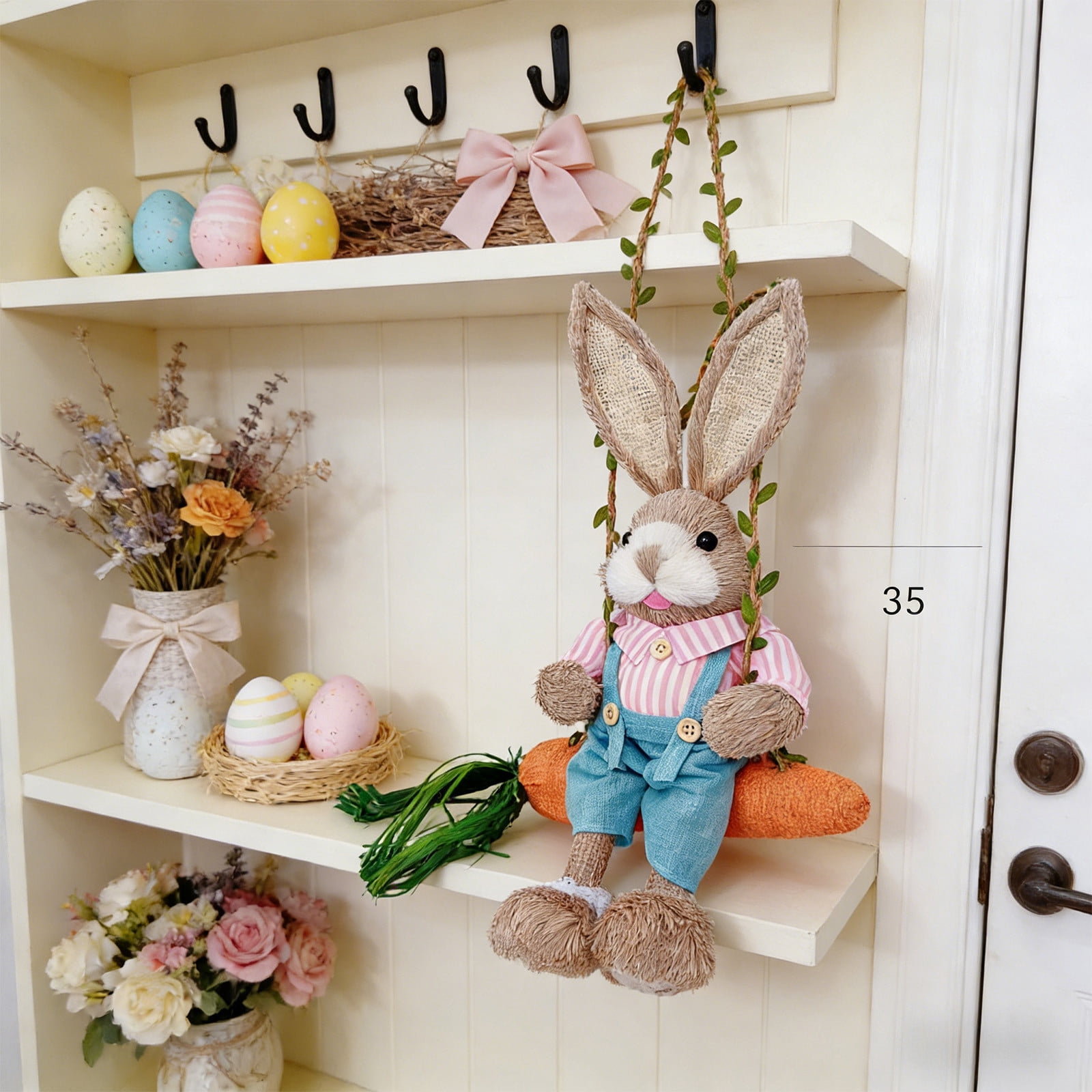 Linnome Easter Figurine Rush Grass Woven Hanging Ornament Courtyard ...