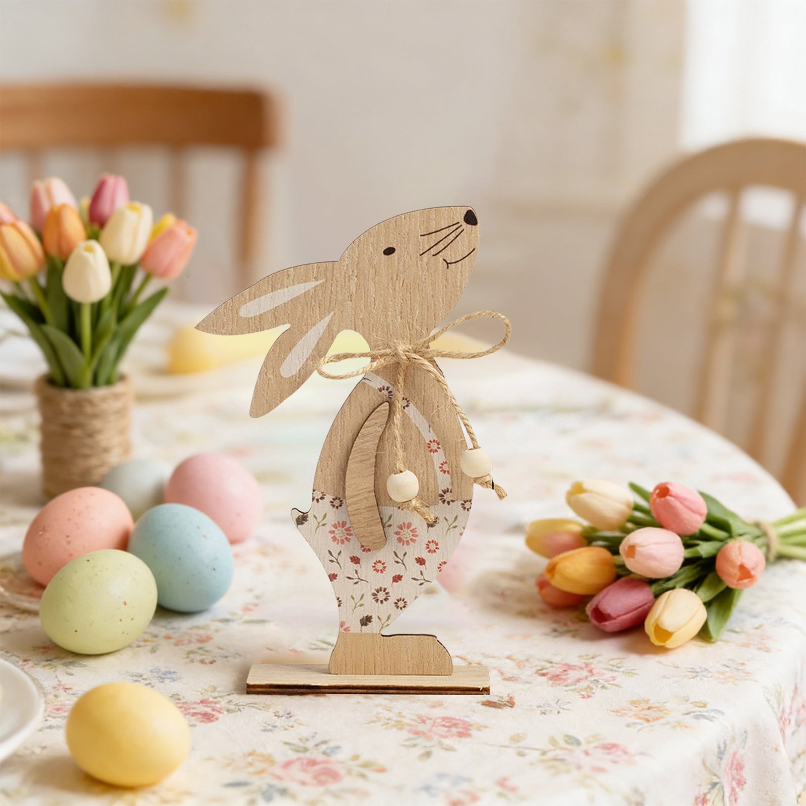 Linnome Easter Wooden Bunny Statue Handcrafted Spring Decor for ...