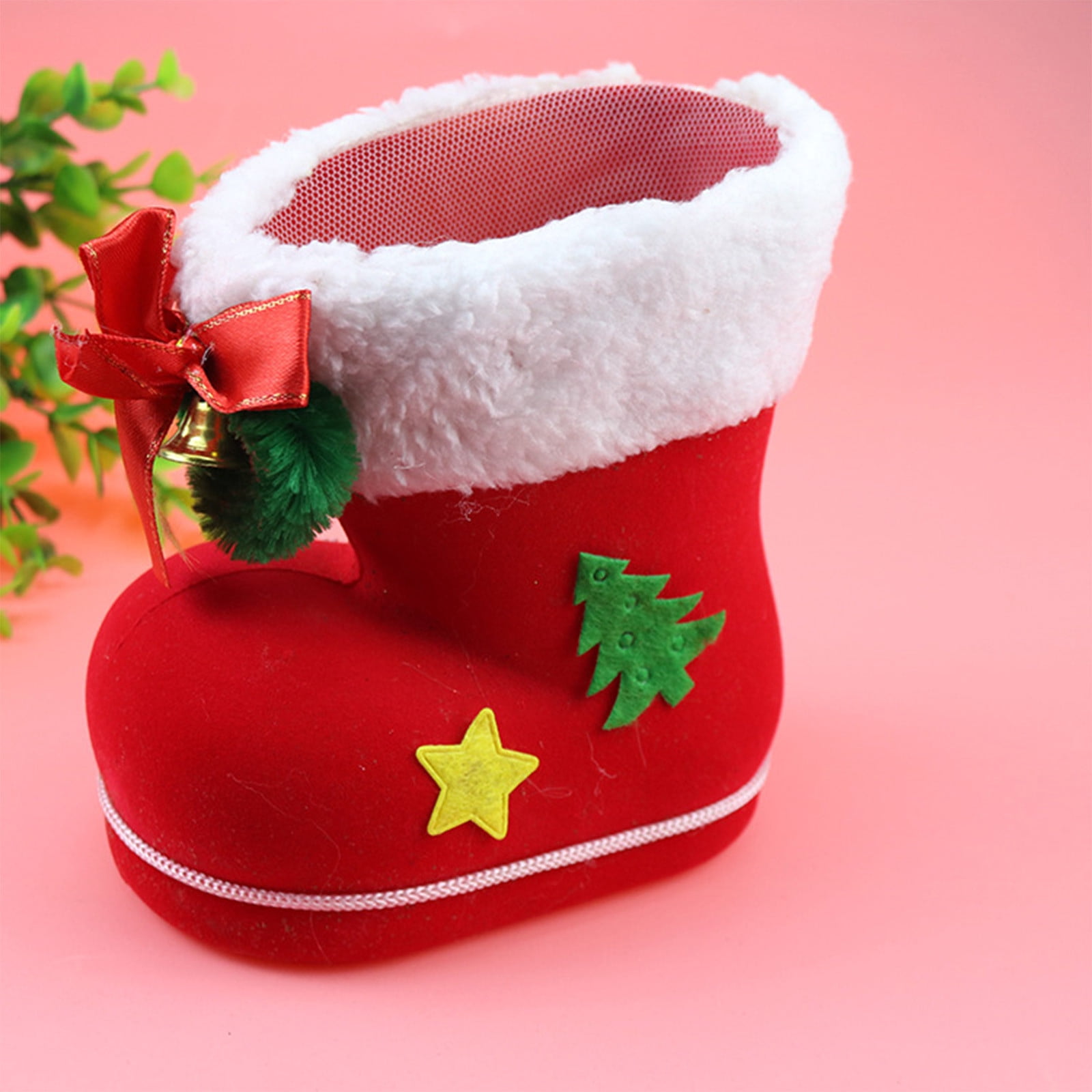 Linnome Red Flocked Christmas Candy Boots, Festive Holiday Treat ...