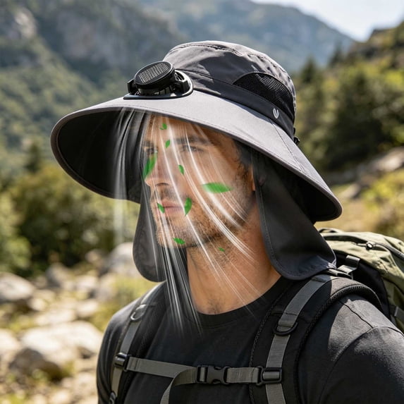 Linnome Solar Charging Fan Hat Men UPF 50 Sun Protection Cap with Built ...