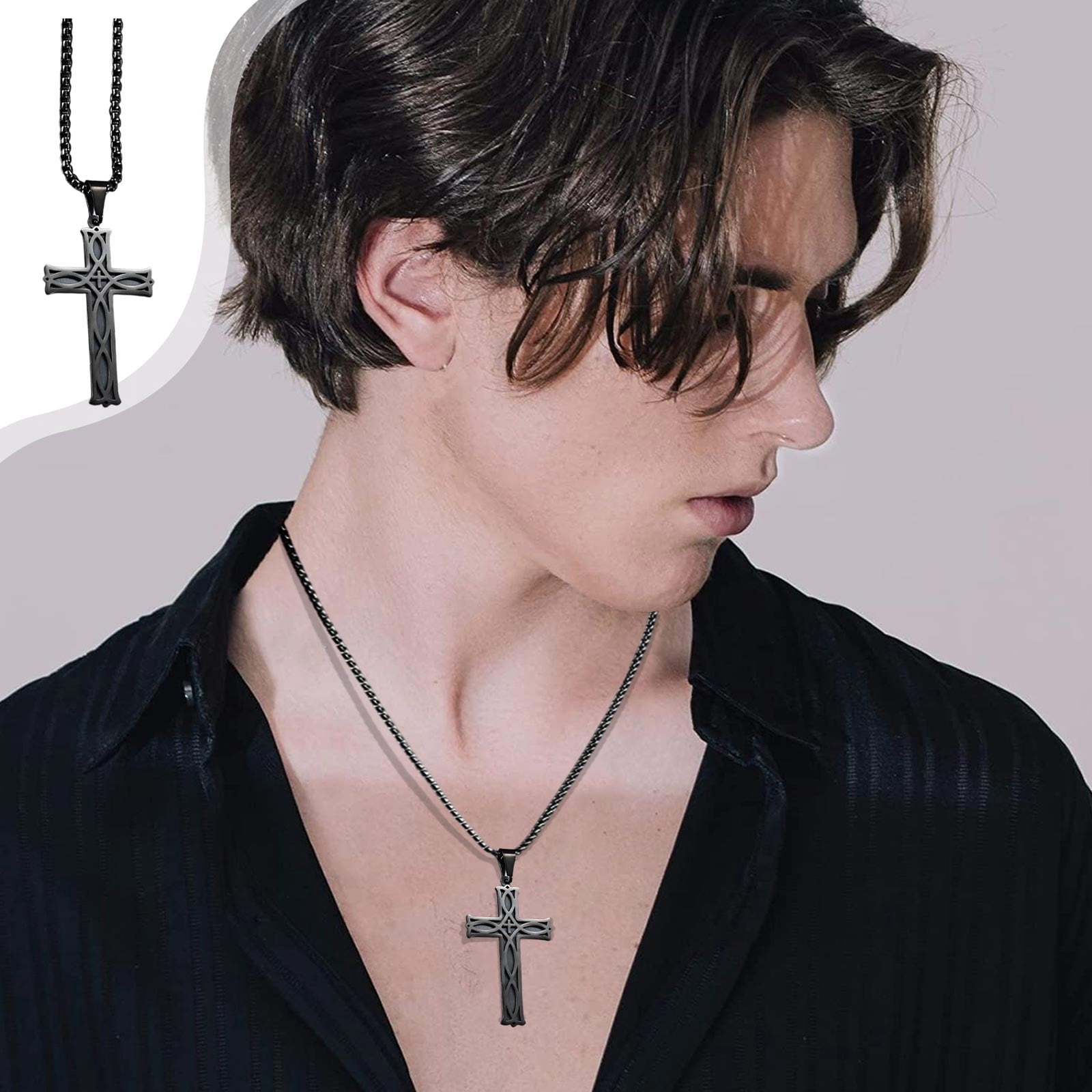 Linnome Titanium Steel Cross Necklace with Irish Knot Motif, Polished ...