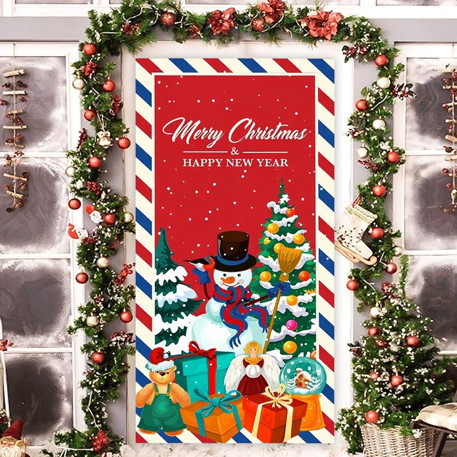 Linnome Christmas Door Curtain Flag Christmas Door Curtain with Santa ...