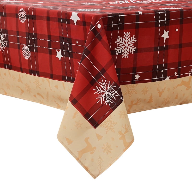 Linnovo Decorative Christmas Tablecloth, Checkered Red Plaid Snowflake ...