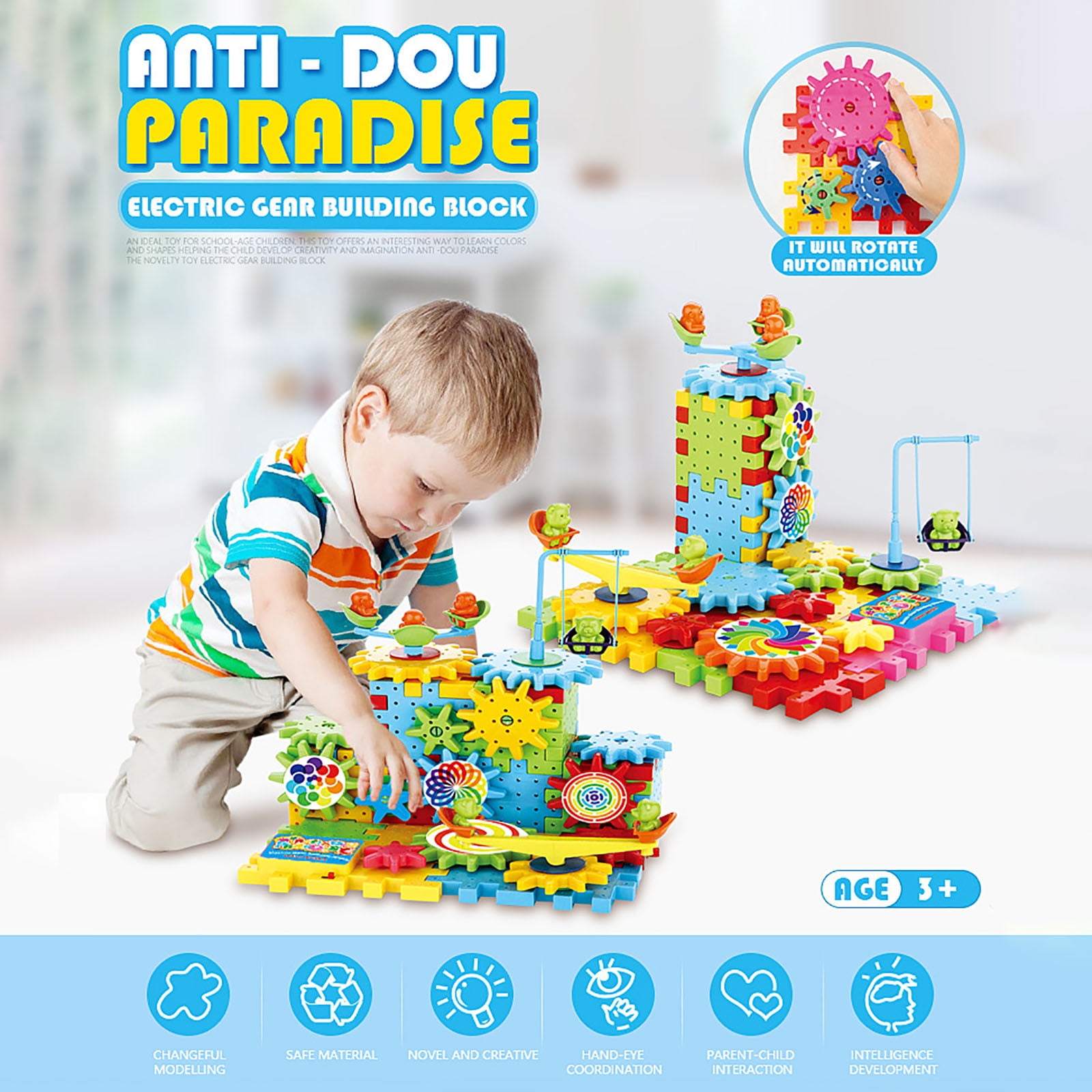 Linnyunggg Kids Electric Building Blocks Set - STEM Gear Assembling Kit ...