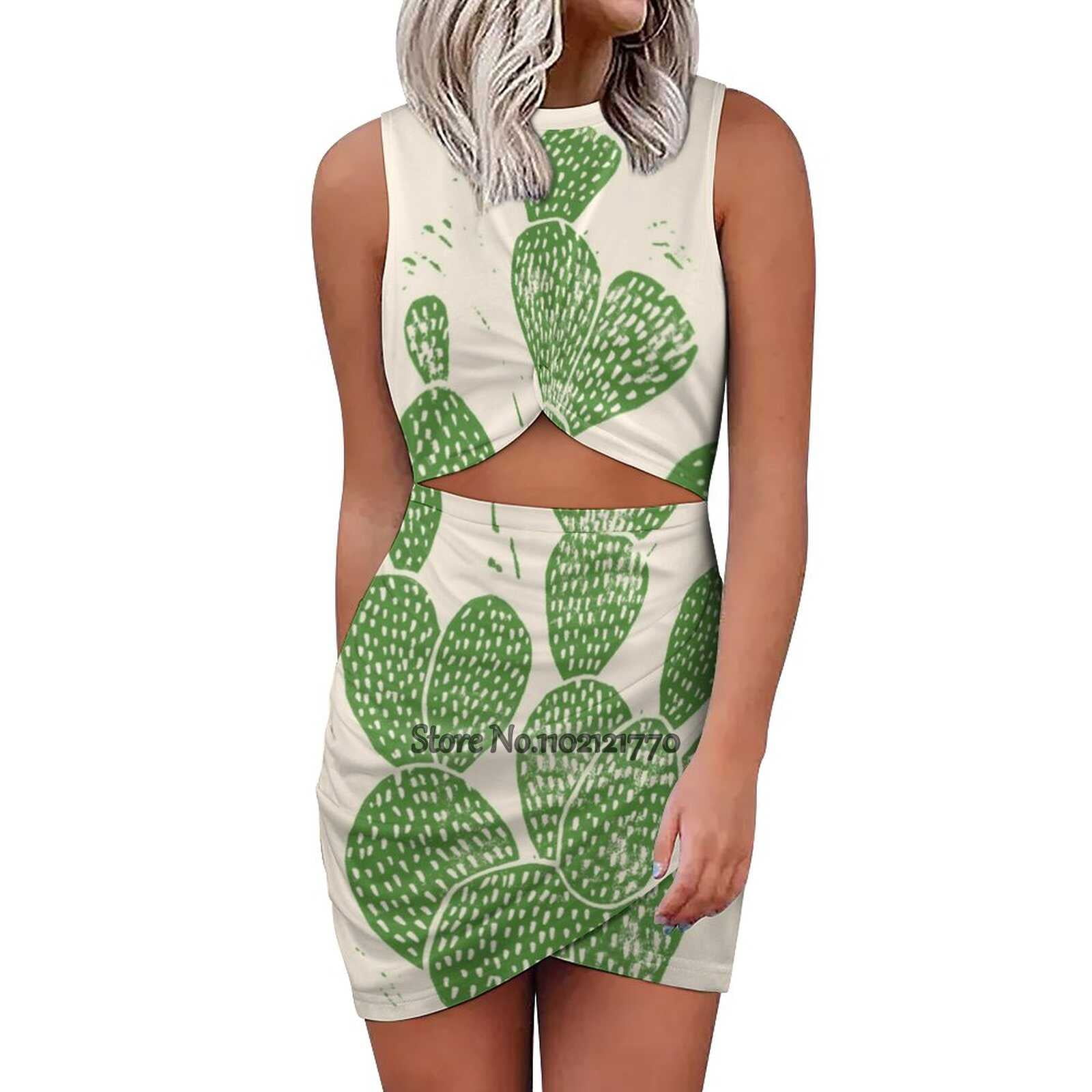 Linocut Cacti #1 Back Lacing Backless Dress Square Neck New Plus Size ...
