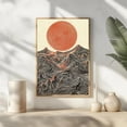 Linocut Mountain Sun Terracotta Abstract Landscape Mid Century Modern ...