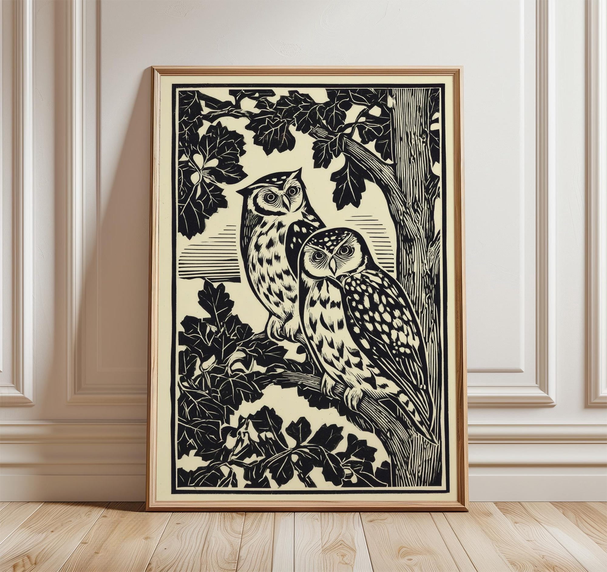 Linocut Owl Art Print Black and Cream Woodland Decor - Walmart.com
