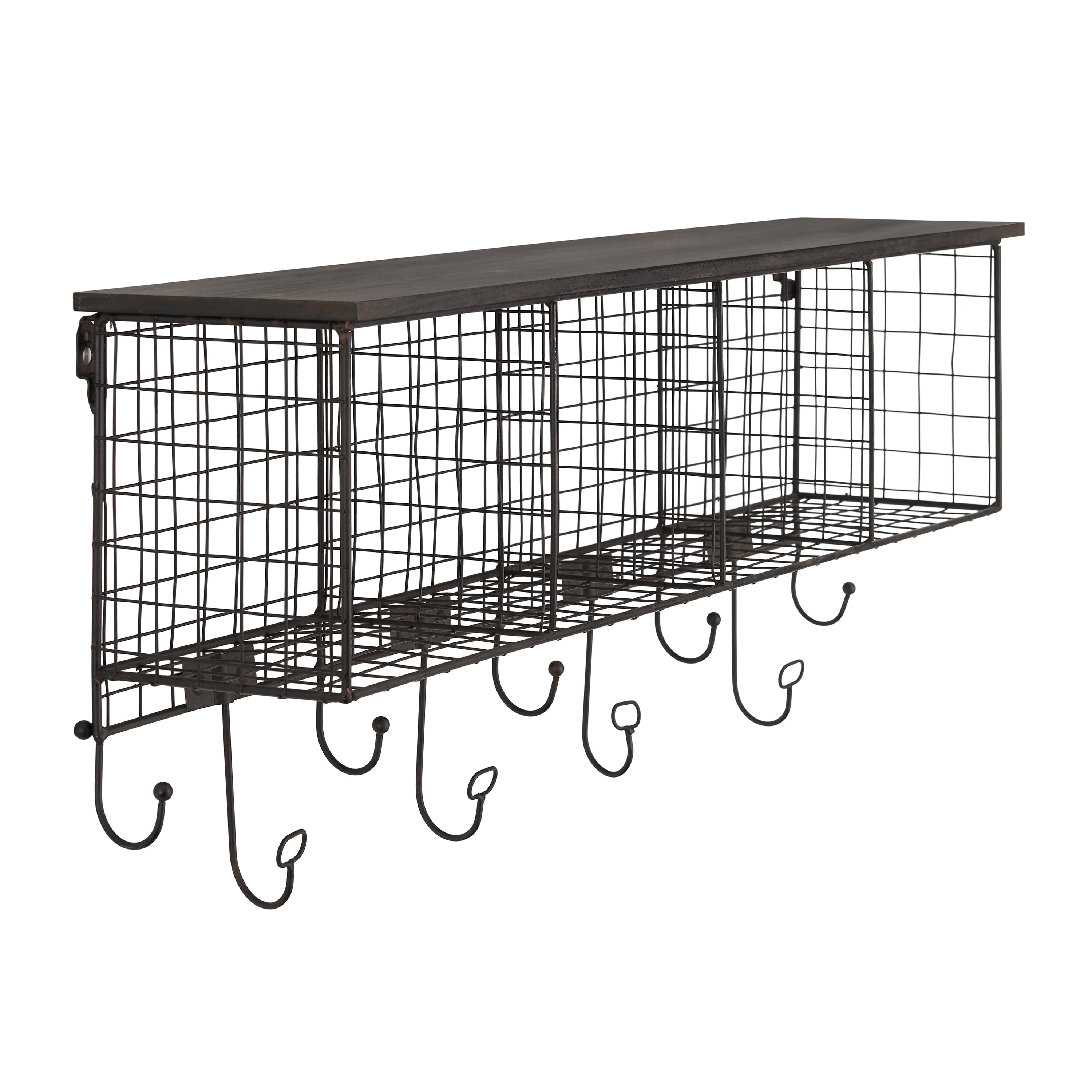 Linon 4-Cubby Mounted Wall Shelf with Storage Hooks, Black - Walmart.com
