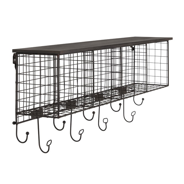 Linon 4-Cubby Mounted Wall Shelf with Storage Hooks, Black - Walmart.com
