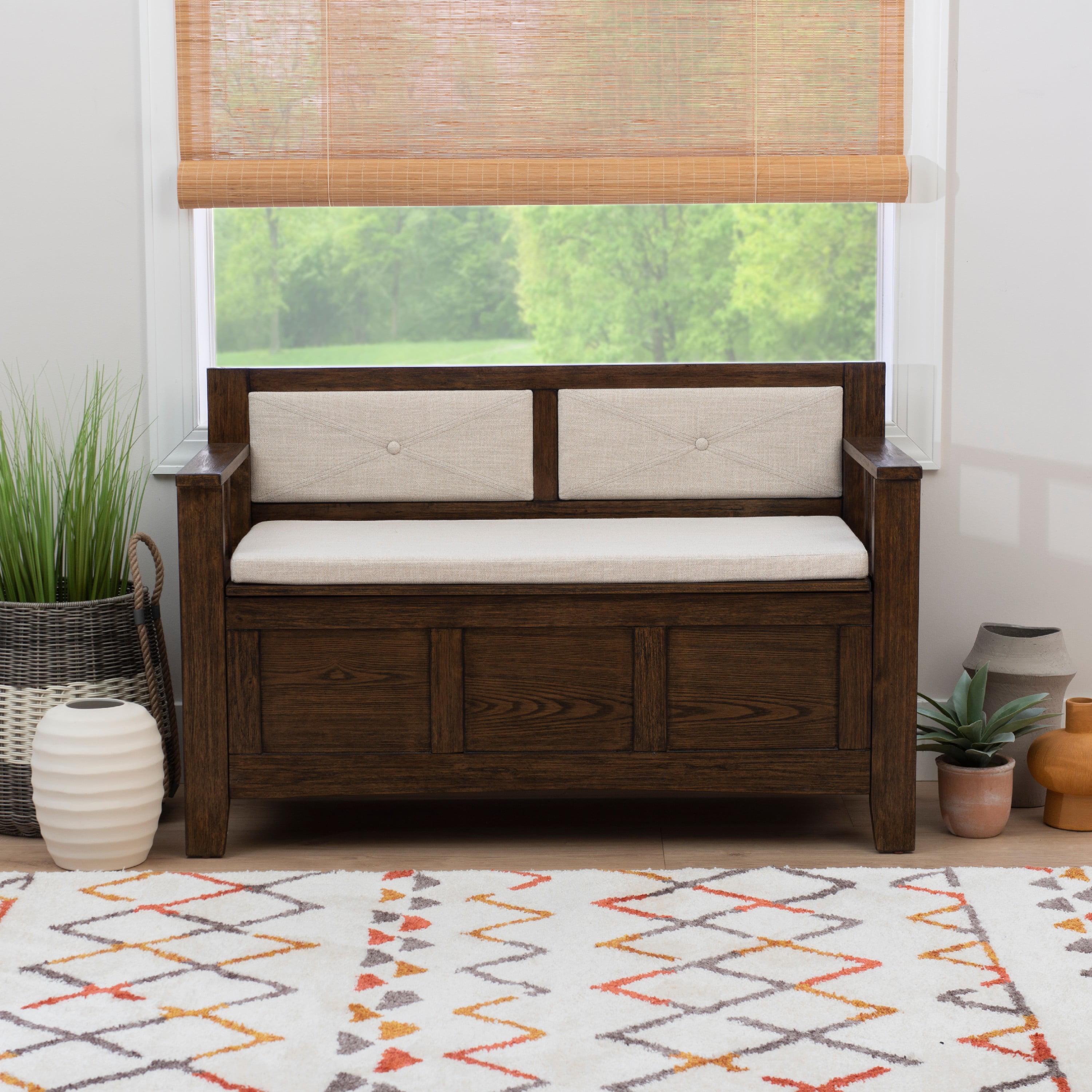 Linon Ogdon 44.5” Wide Upholstered Bench, Rustic Umber/Beige - Walmart.com
