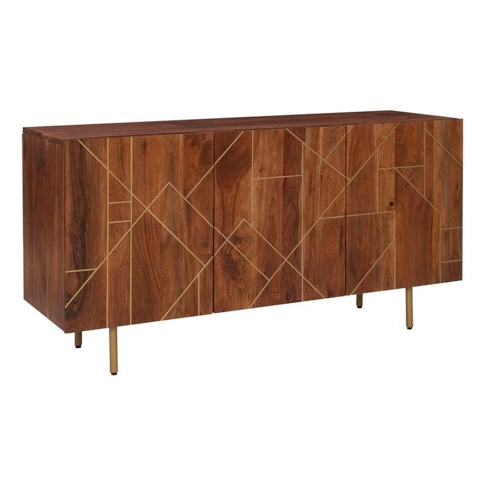 Linon Akira Acacia Wood Console Geometric Pattern Four Shelves Gold Leg ...