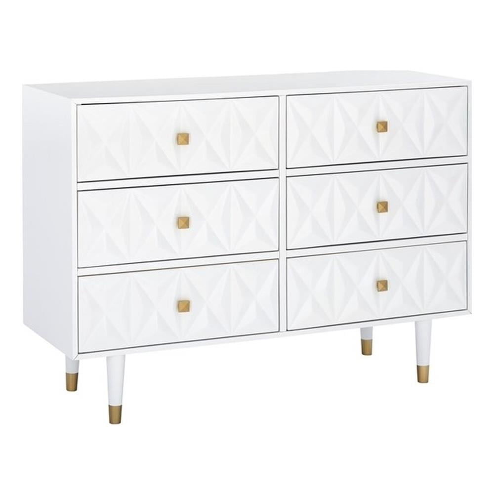 Linon Alick Wood Geo Texture 6 Drawer Dresser with Gold Hardware in ...
