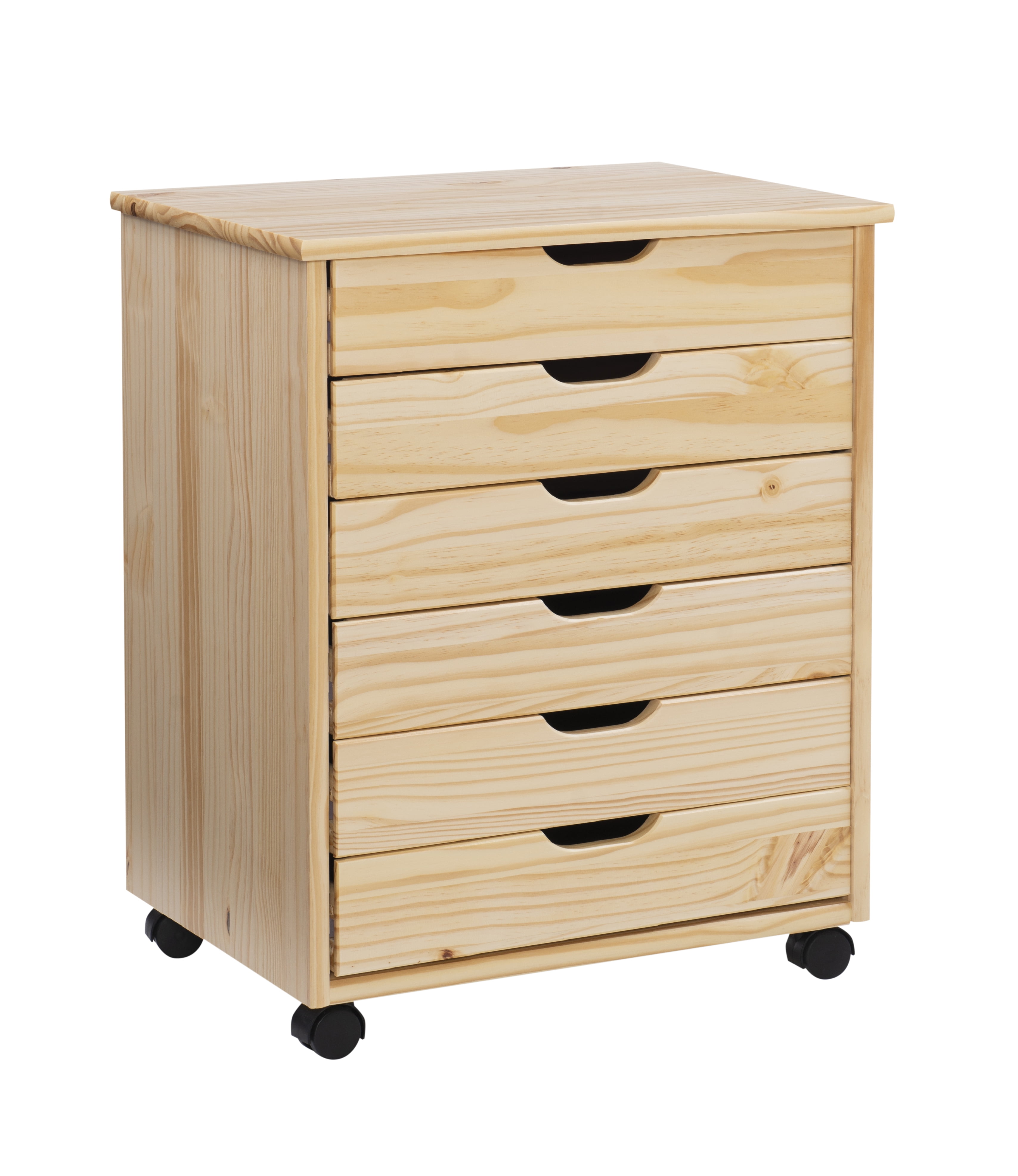 Linon Ansley 6-Drawer Wide Rolling Storage Cart, Natural Finish ...