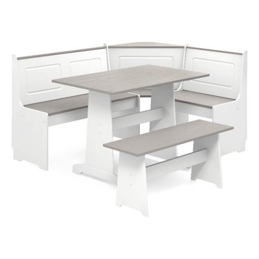 Linon Weston Corner Dining Breakfast Nook with Table and Bench, Seats 5 ...