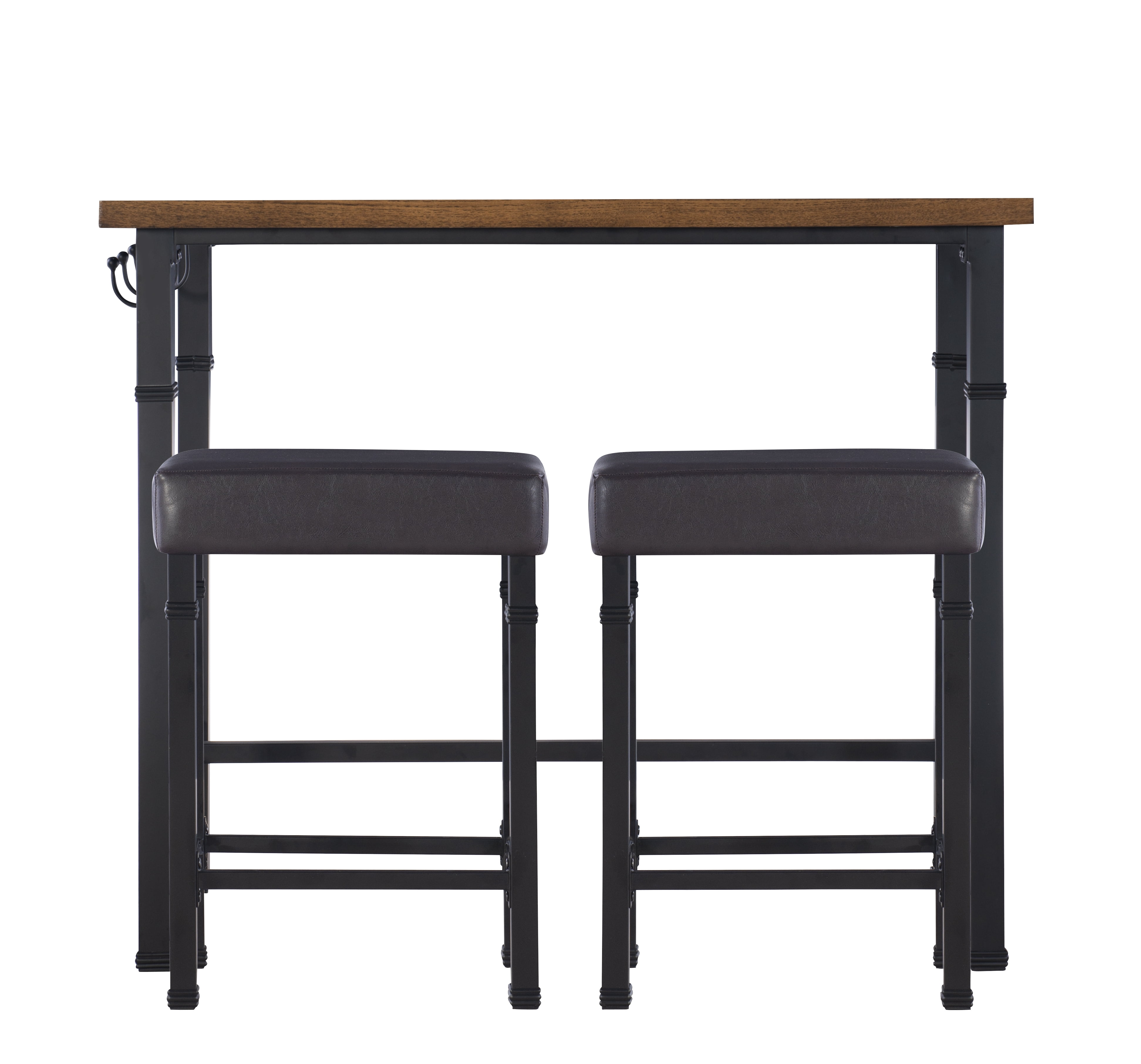 Linon Austin 3 Piece Pub Set Wood Table Top Padded Stools Metal Legs in ...