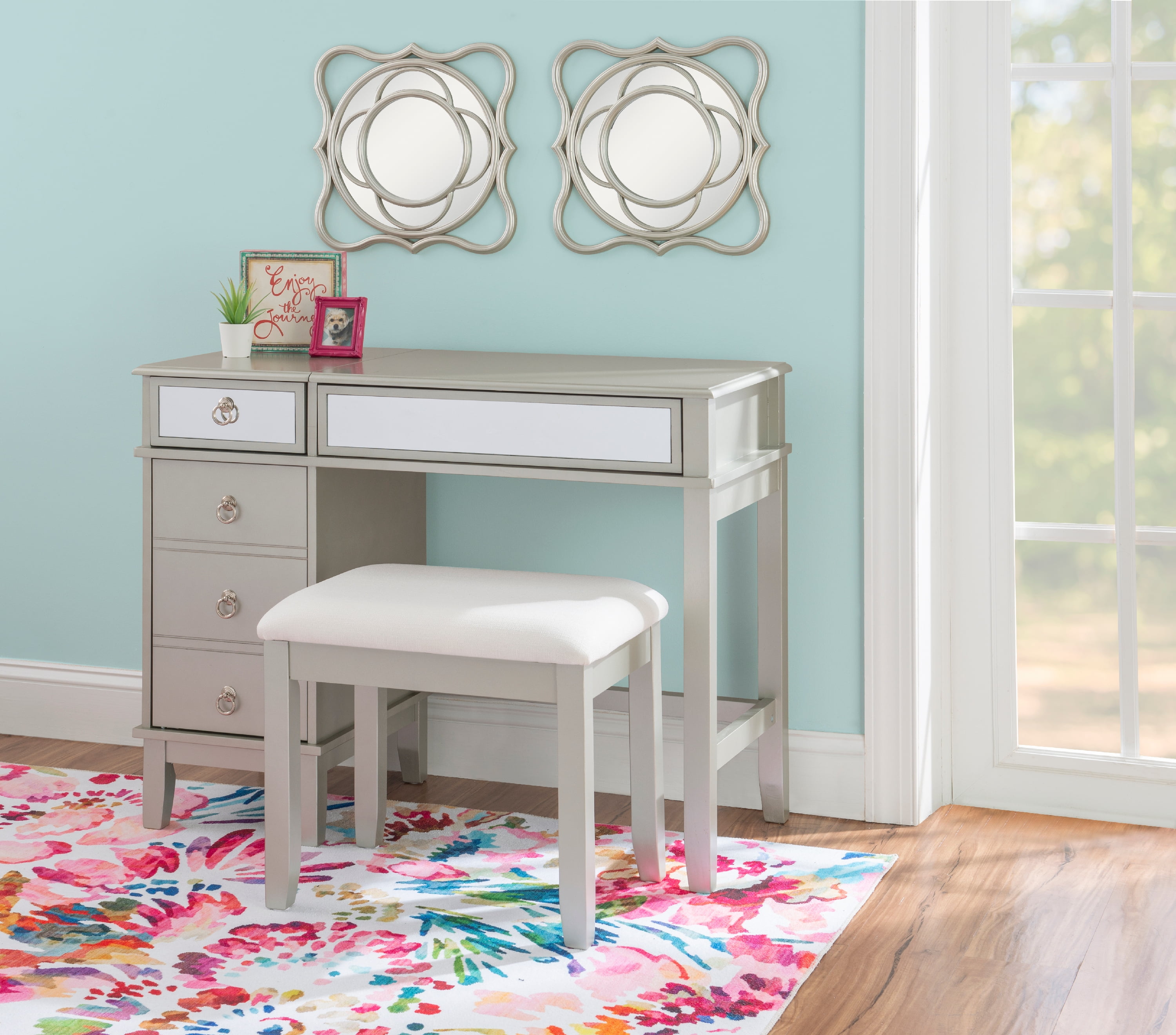 Linon Bethal 2-Piece Vanity Set, Includes Vanity with Flip-Top Mirror ...