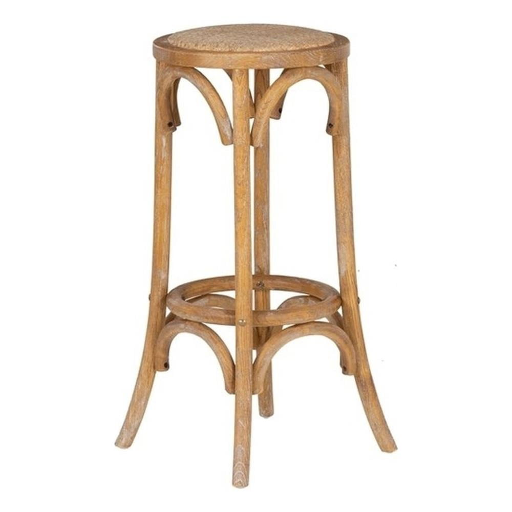 Linon Billy 30" Round Backless Rustic Bar Stool Woven Seat in Natural ...