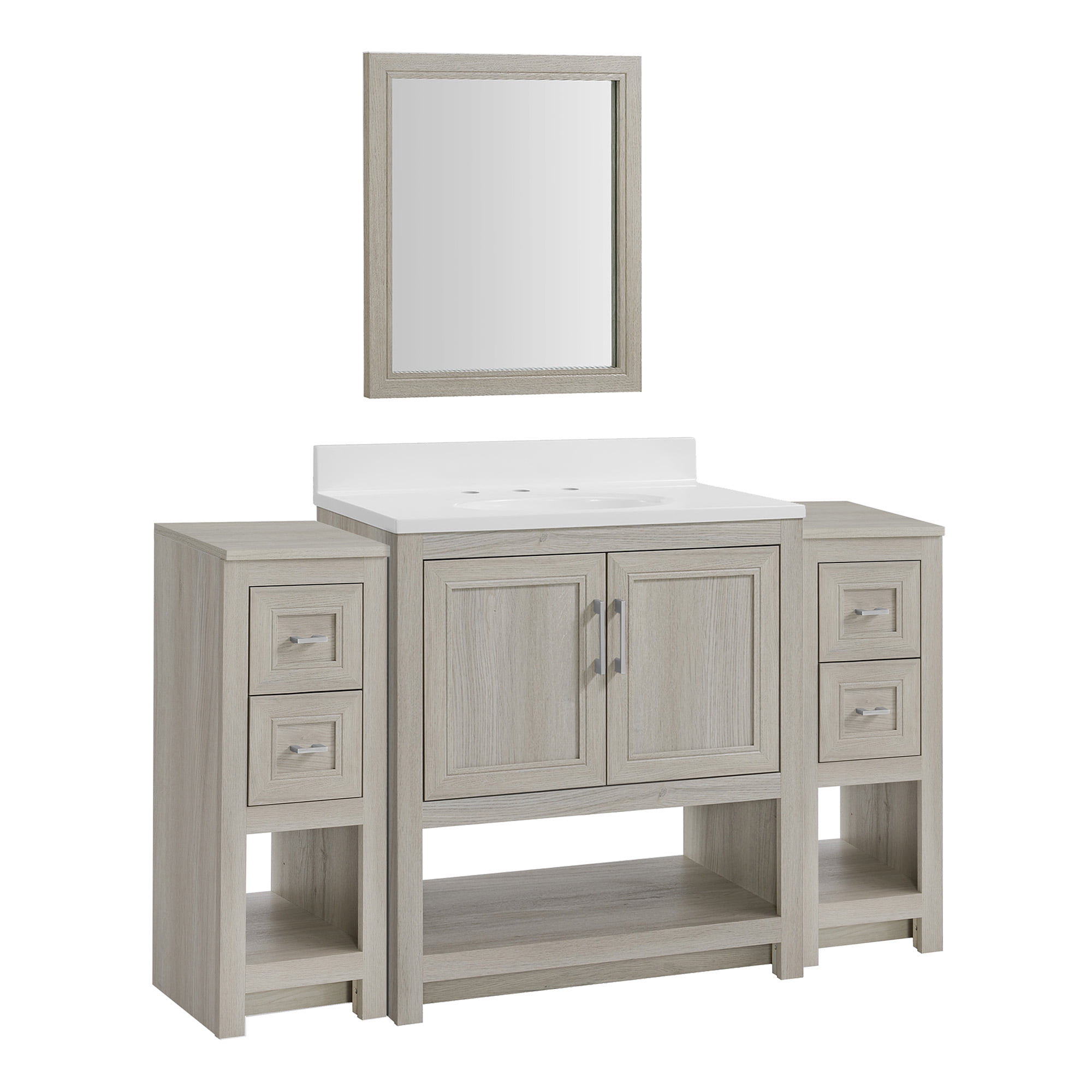 Linon Blakely Sandstone 31" Vanity Mirror and 2 Floor Cabinet Set ...