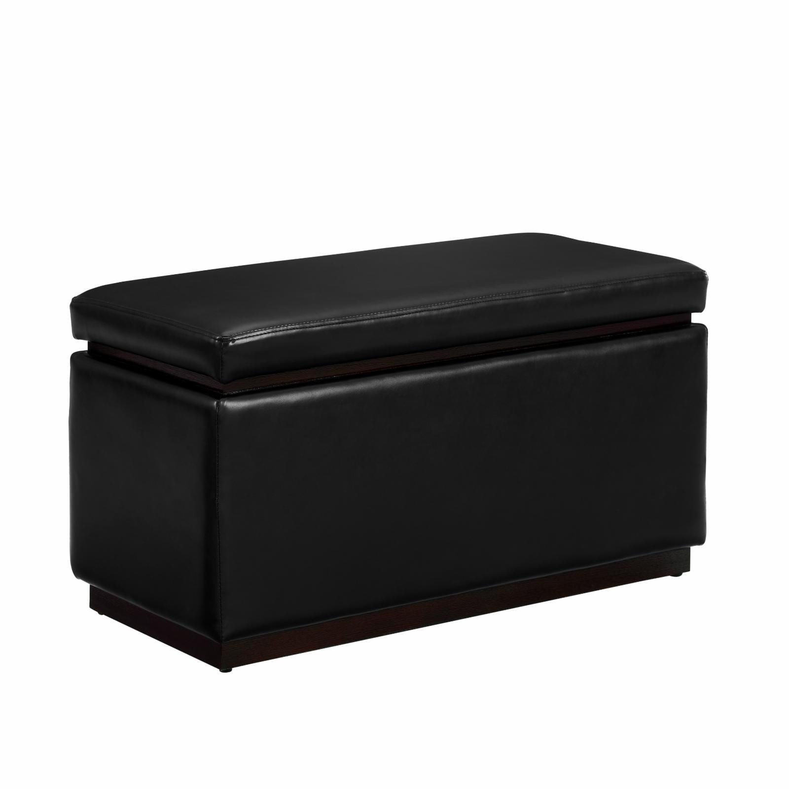 Linon Blanche Rectangle Storage Ottoman - Black Faux Leather - Walmart.com