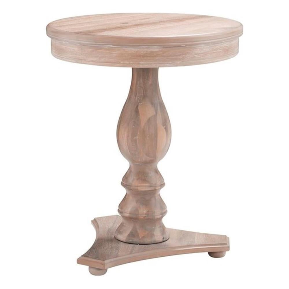 Linon Bree Round Wood Side Table 20"D x 24.5"H with Pedestal Base ...